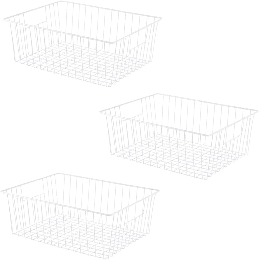 16" L X 12" W Wider Freezer Storage Organizer Baskets Container, Metal ...