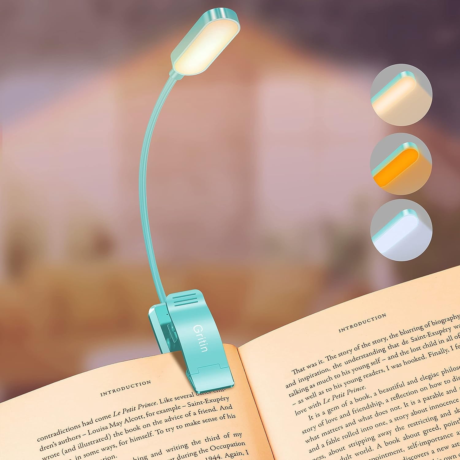 16 LED Rechargeable Book Light for Reading in Bed- Eye Caring 3 Color ...