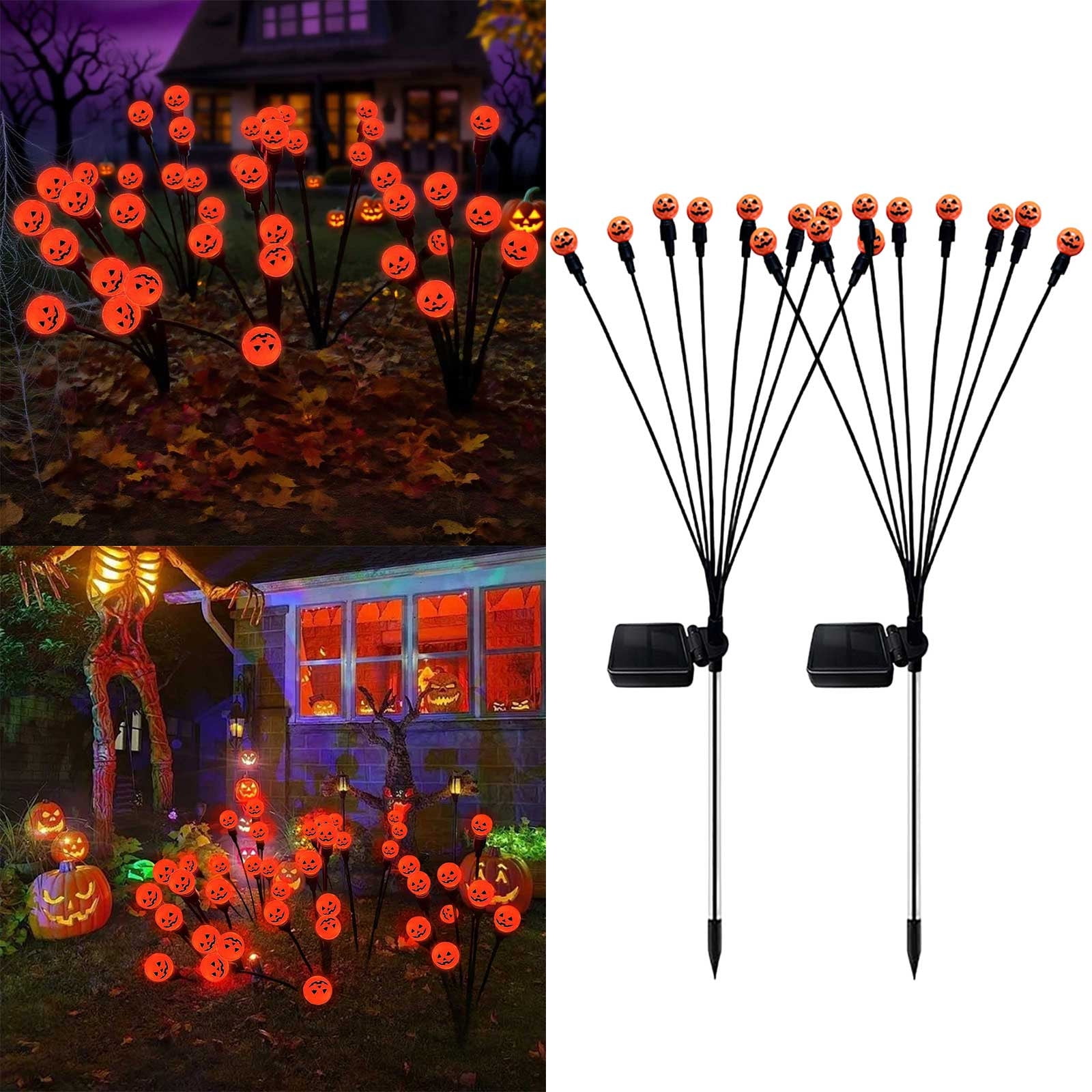 16 LED Solar Halloween Stake Lights - Waterproof Pumpkin Lanterns for ...