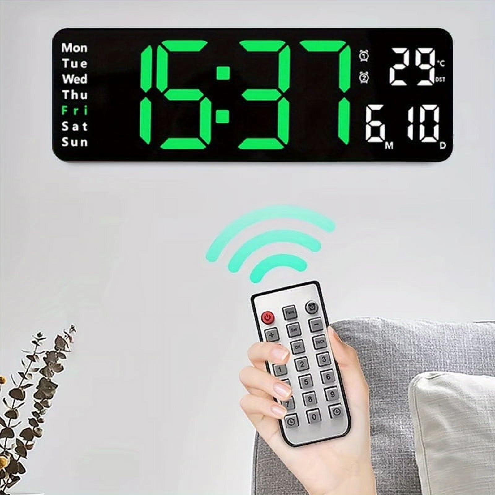 16" Large Digital Wall Clock Timer, Remote Controll, 2 Alarms, Date ...