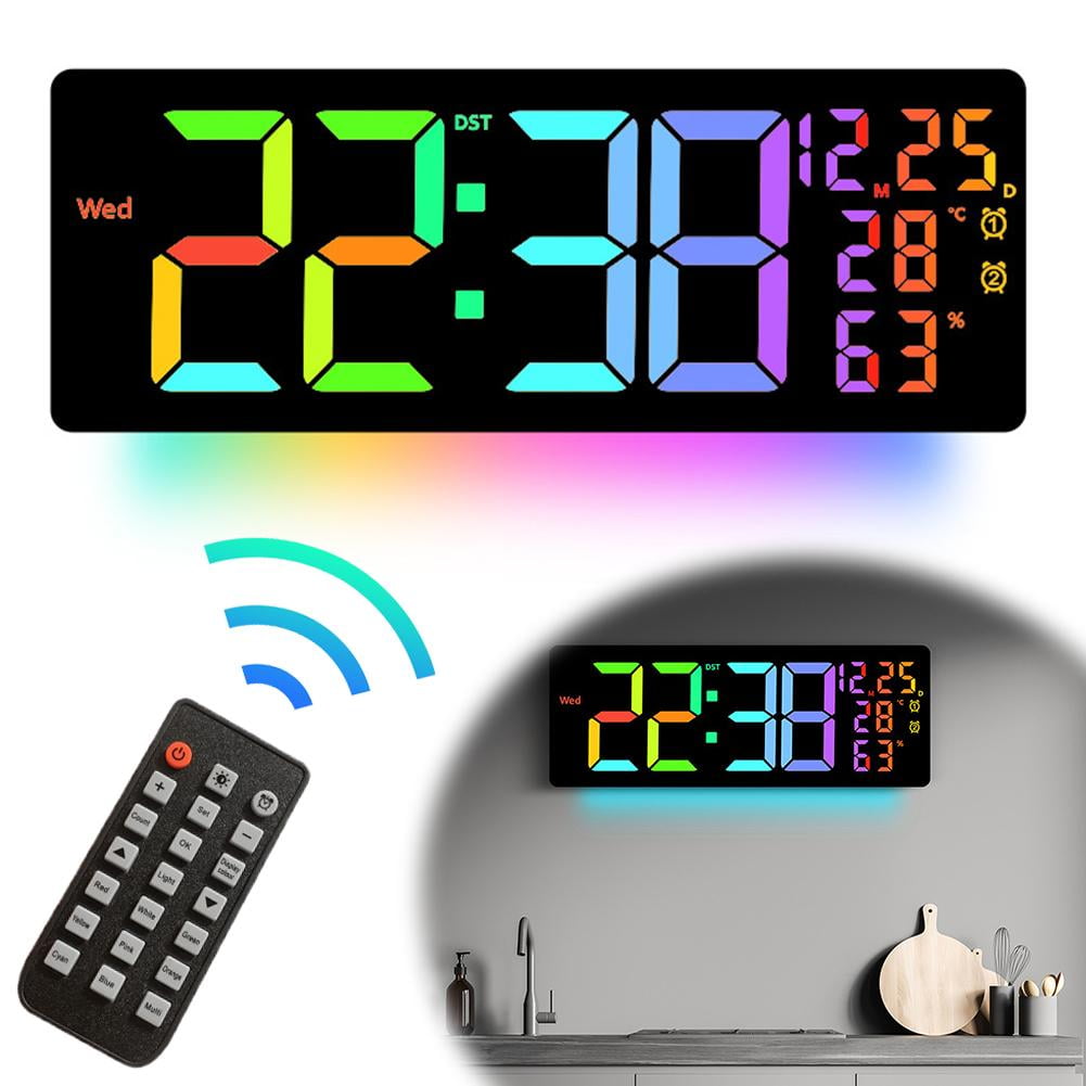 16" Large Digital Wall Mount Clock Alarm Clock with RGB Atmosphere ...