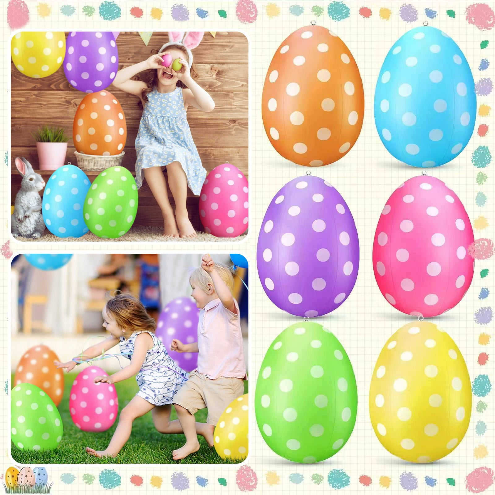 16" Large Easter Eggs,Colorful Bright Inflate Easter Eggs, Eggs for ...
