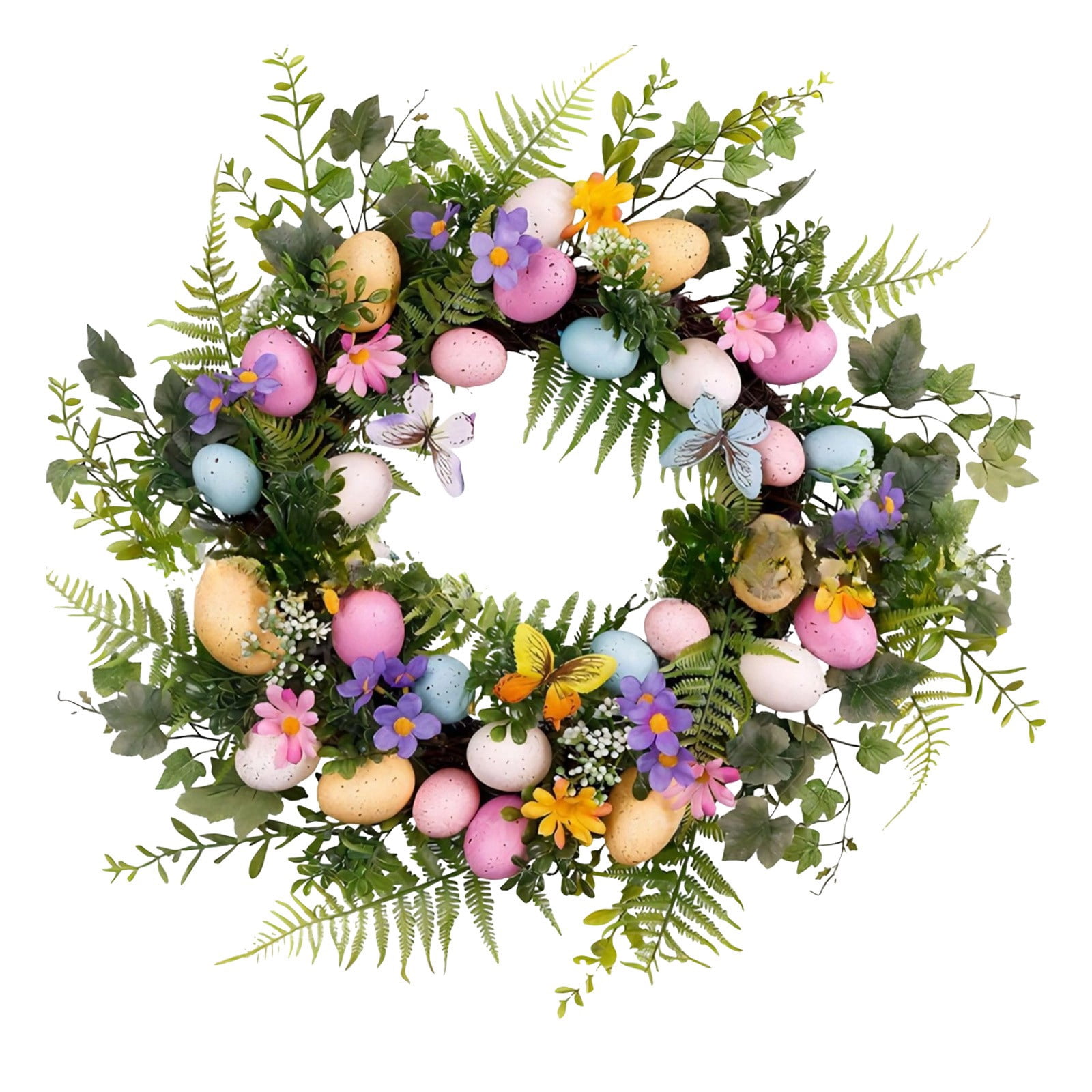 16" Large Easter Wreaths Egg Flower Decor - Artificial Foliage Door ...