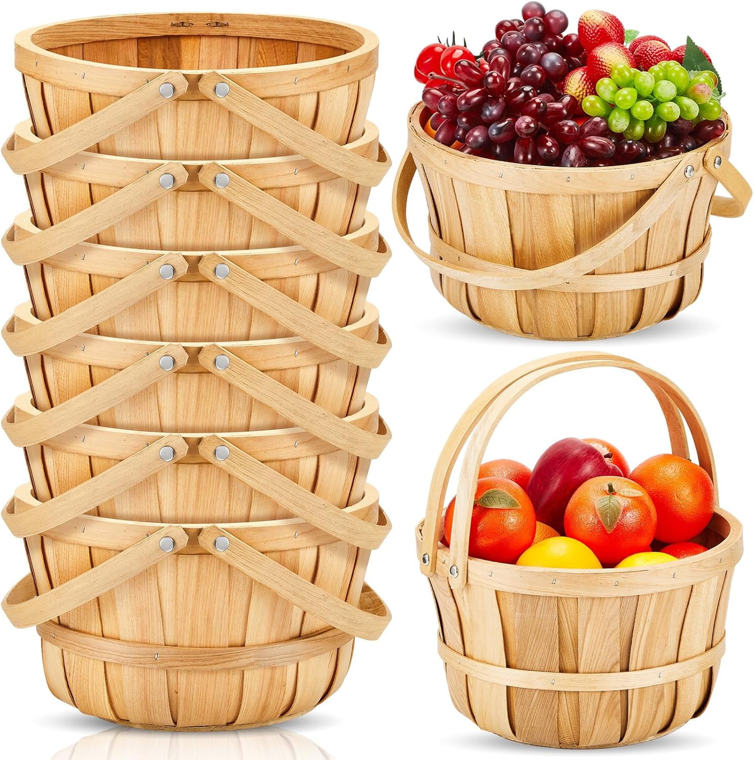 16 Large Wooden Bushel Baskets 11 x 6.5'' Wicker Berry Fruit Bushel ...