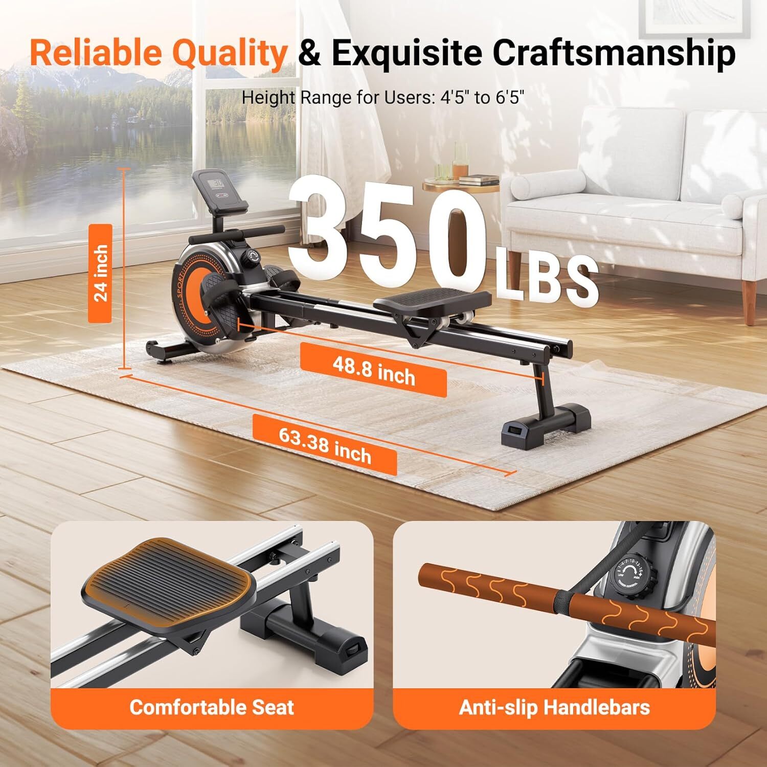 16 Levels Magnetic Rowing Machine Quiet Resistance Dual Slide Rail ...