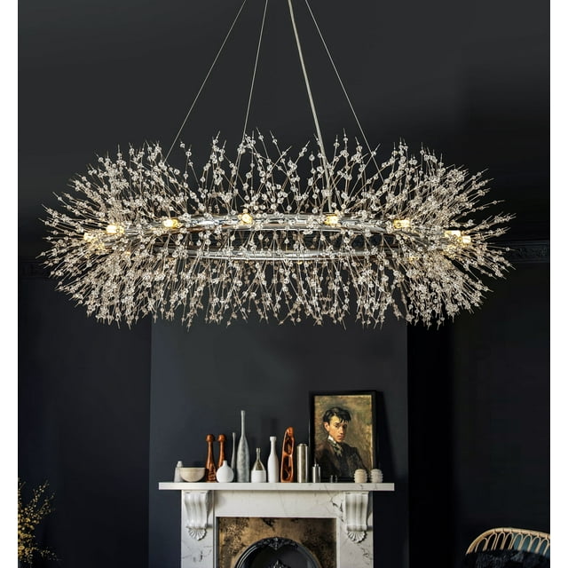 16-Light Modern Firework Chrome Crystal Chandelier Glam Round Pendant ...