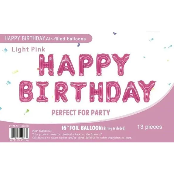16" Light Pink Foil Balloons Happy Birthday Banner Decoration Events ...