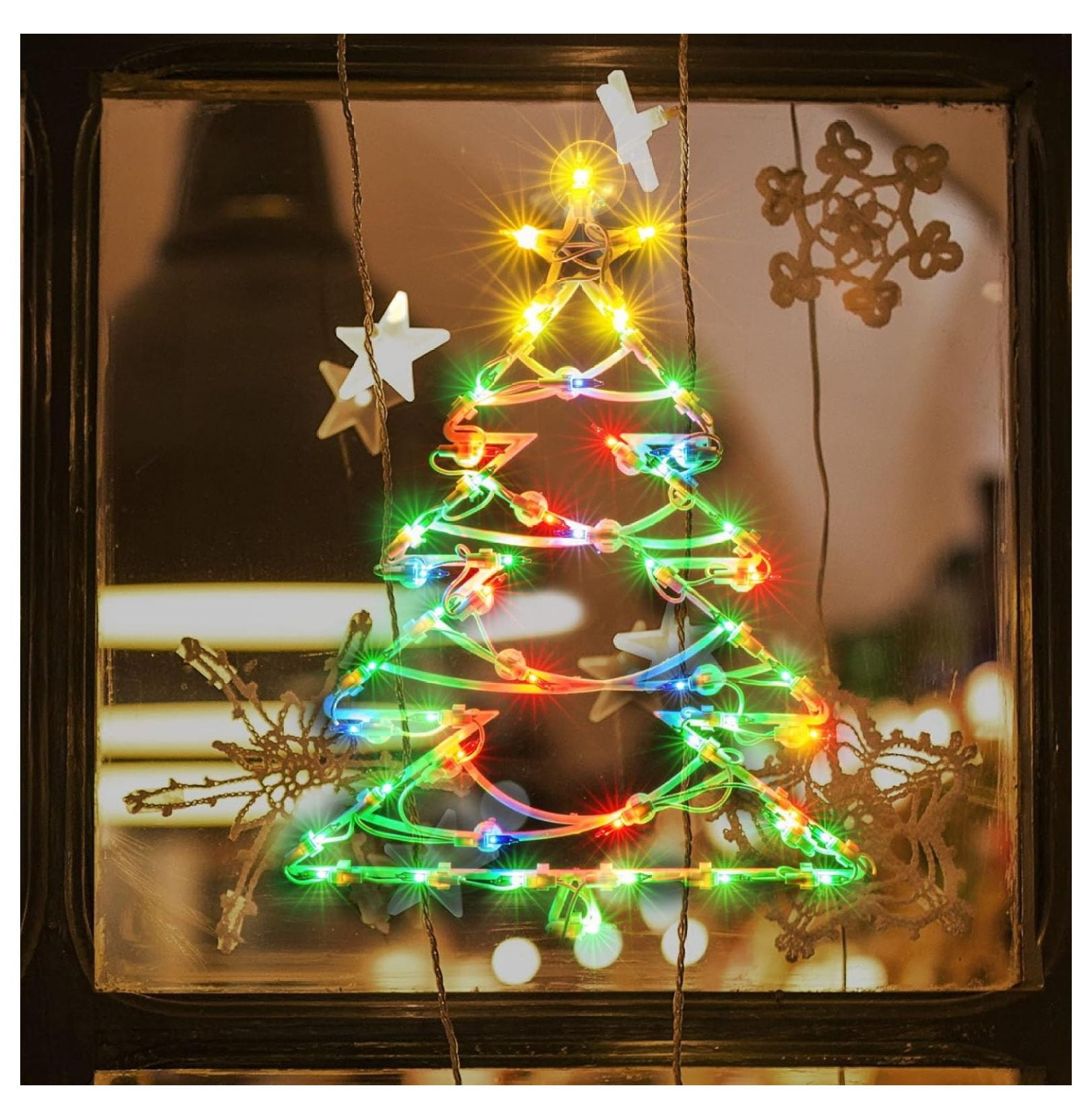 16" Lighted Christmas Window Decoration, 50 Bulb Star Tree - Indoor ...