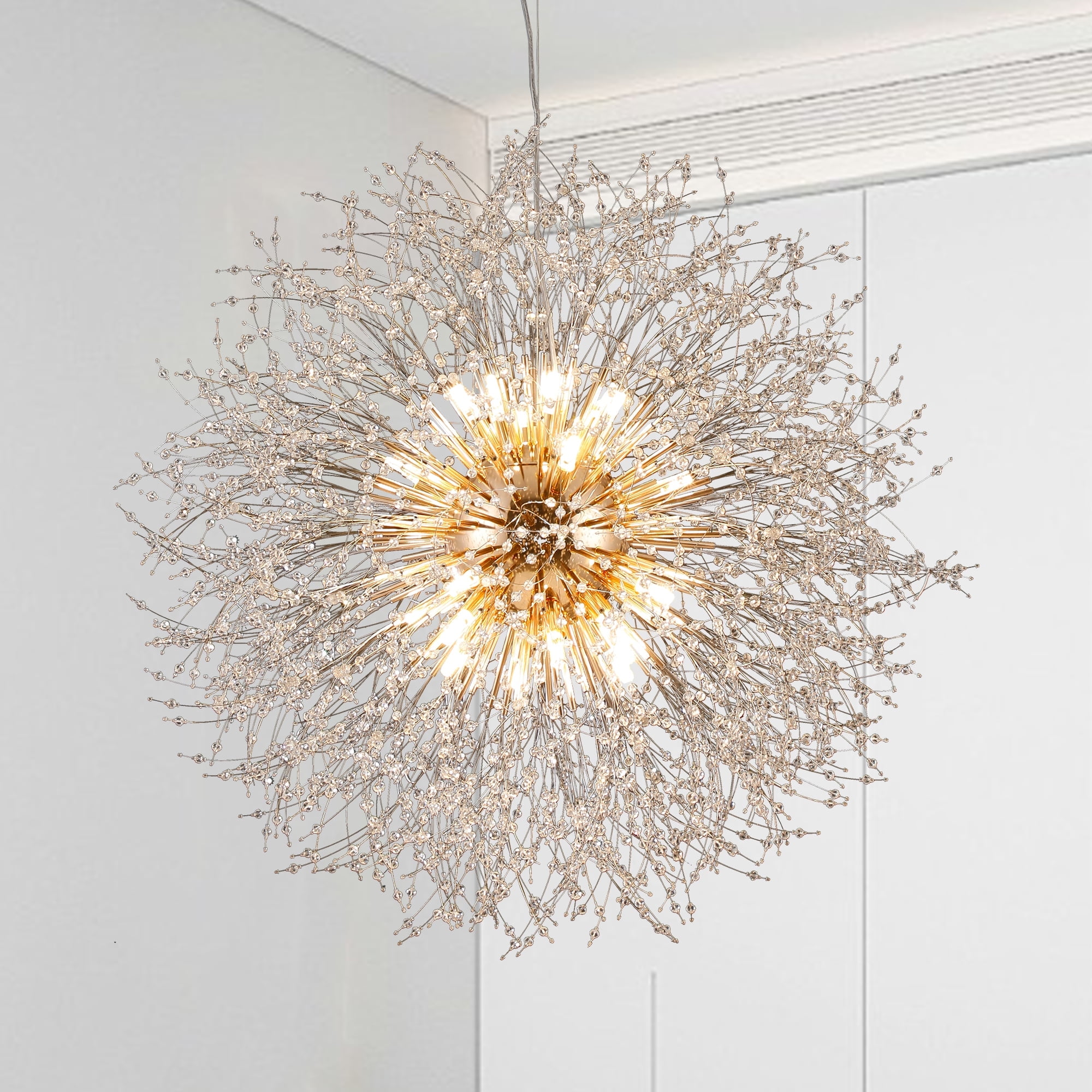 16-Lights Modern Gold Chandelier, Firework Dandelion Crystal Pendant ...