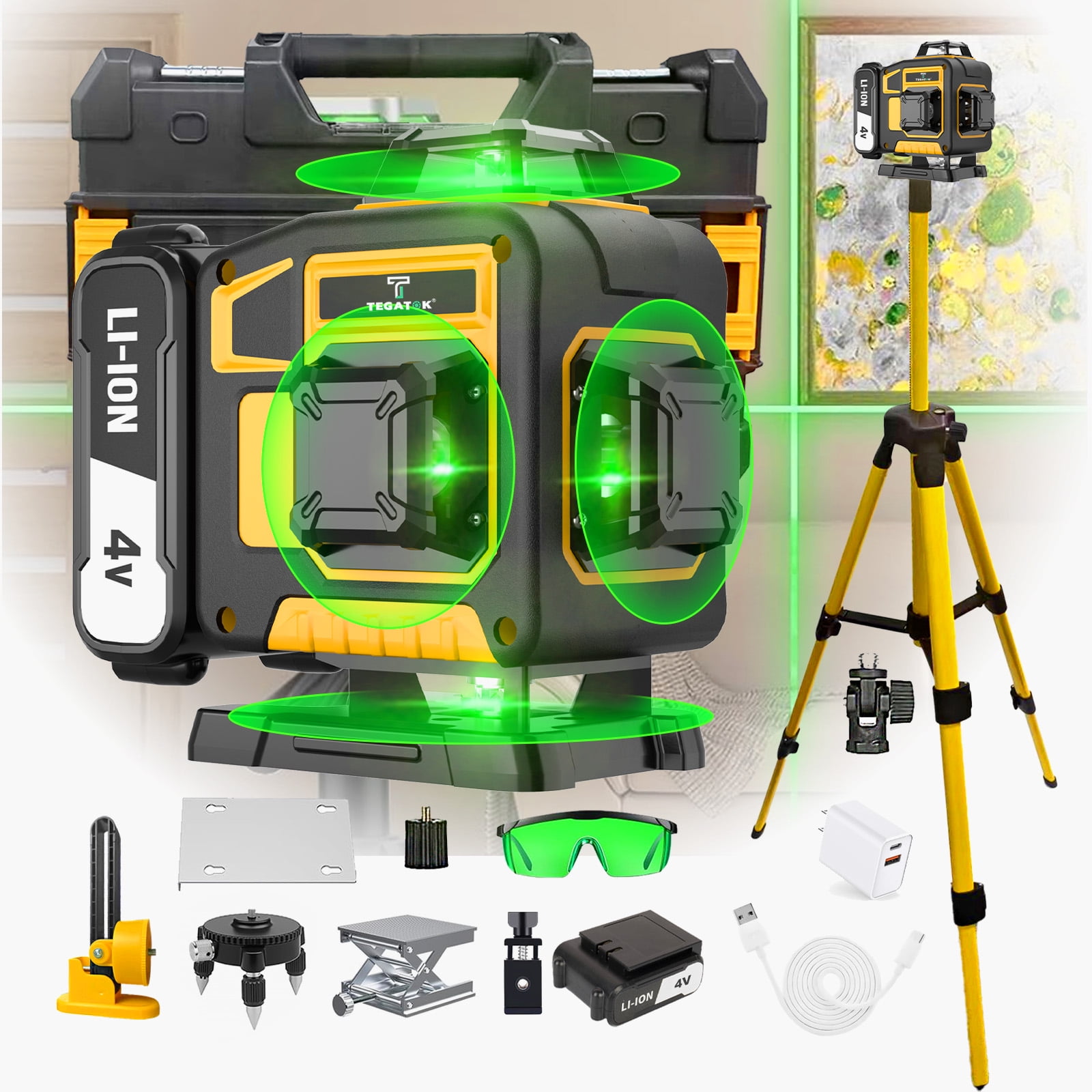 16-Line 4D Laser Level - 360° Self-Leveling Rotating Crosshead, High ...