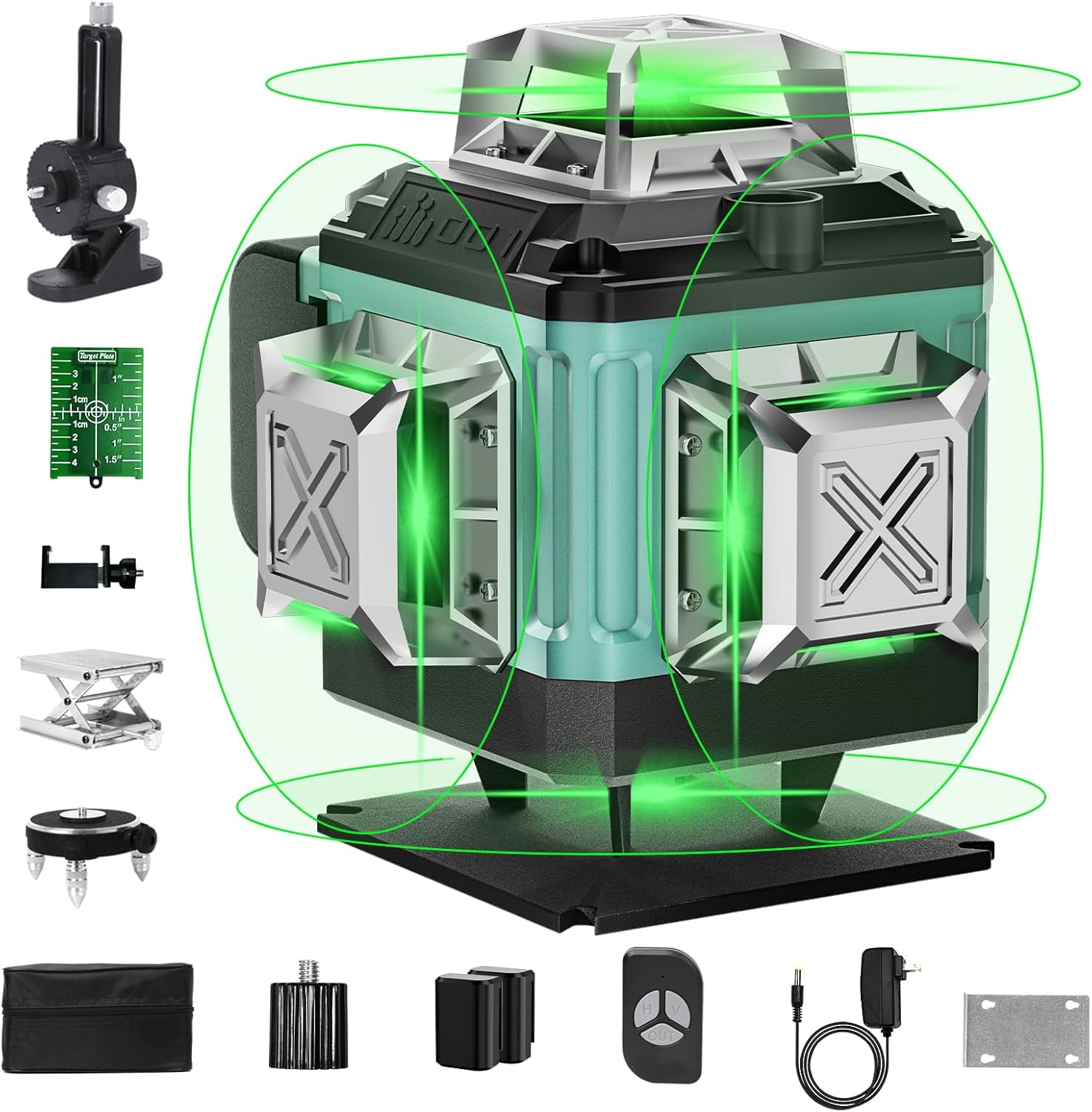 16 Lines Laser 360 Level Self Leveling, 4x360° Professional 4D Green Cross Line laser Level for ...