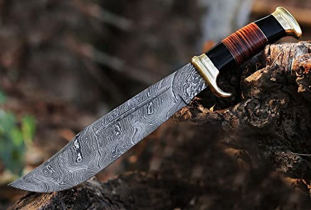16" Long hand forged Damascus steel Hunting Bowie Knife, Bull horn and ...