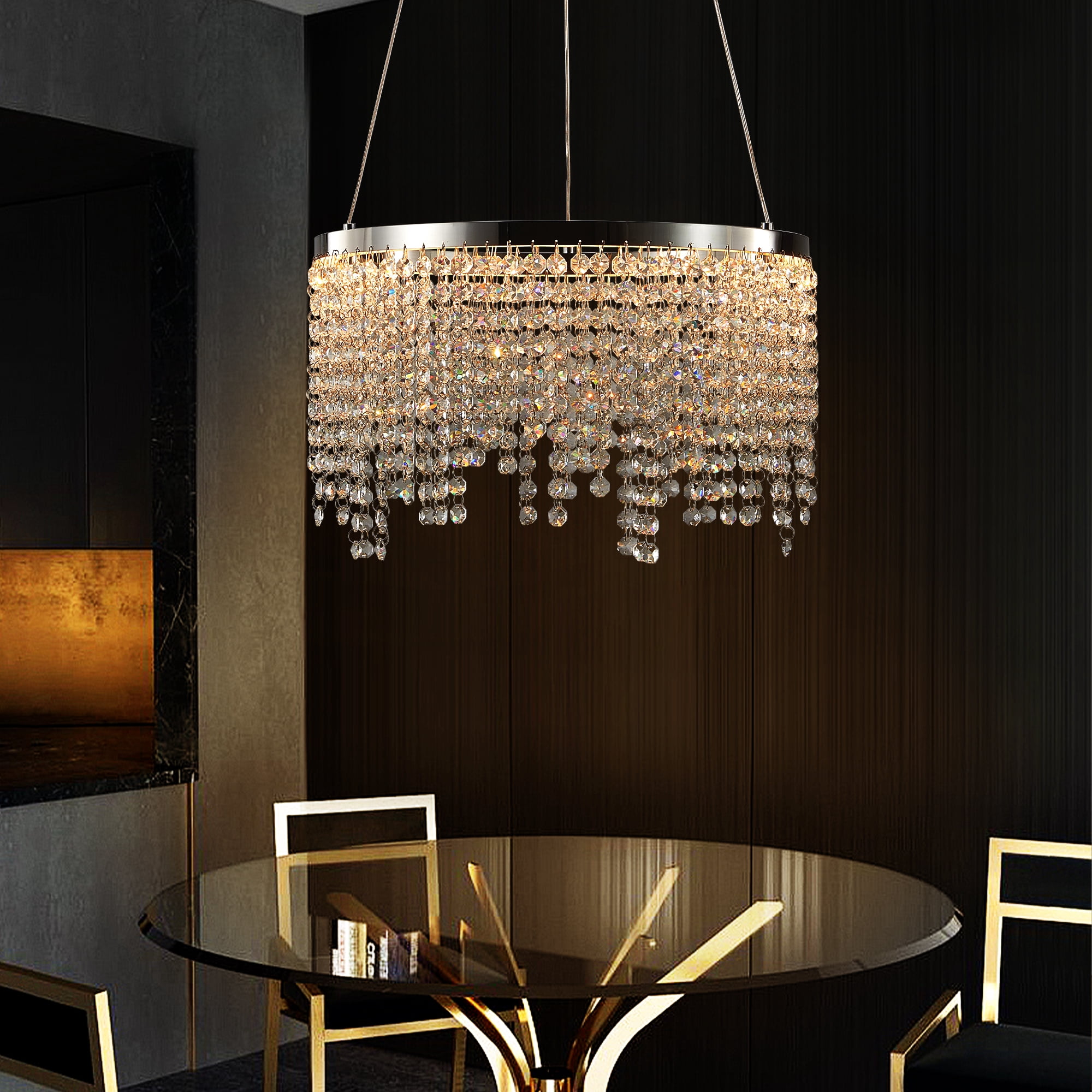 16" Luxury LED Crystal Chandelier – Adjustable Height & Color ...