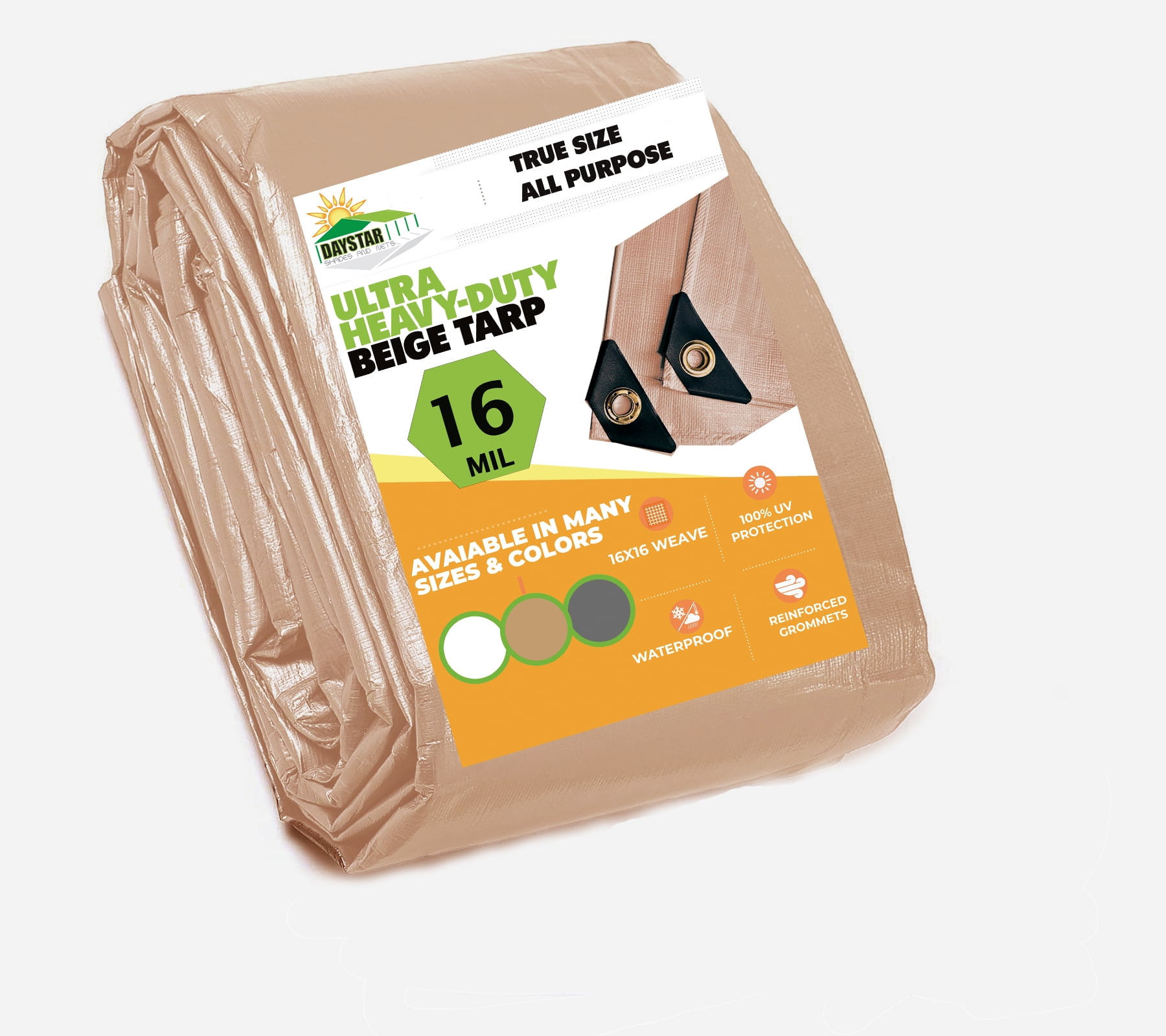 16 MIL Thick Ultra Heavy Duty Beige Tarp 8'x16' (True Size) 3ply ...