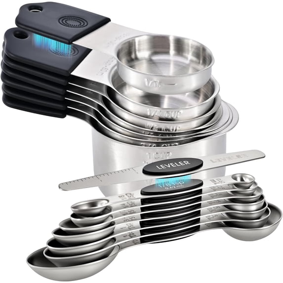16- Measuring Cups and Spoons Set, Stainless Steel with Non-Slip ...