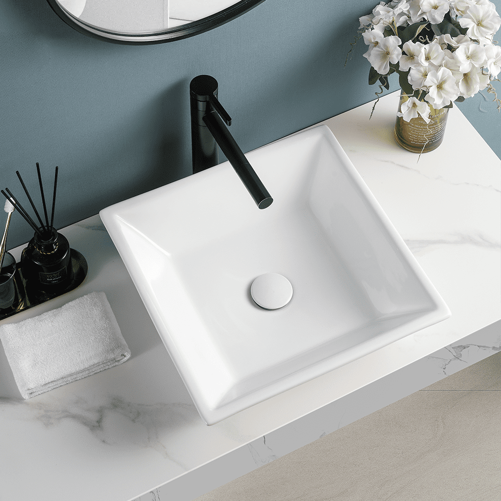 16" Modern Rectangular Ceramic Countertop Basin for Bathroom Square ...