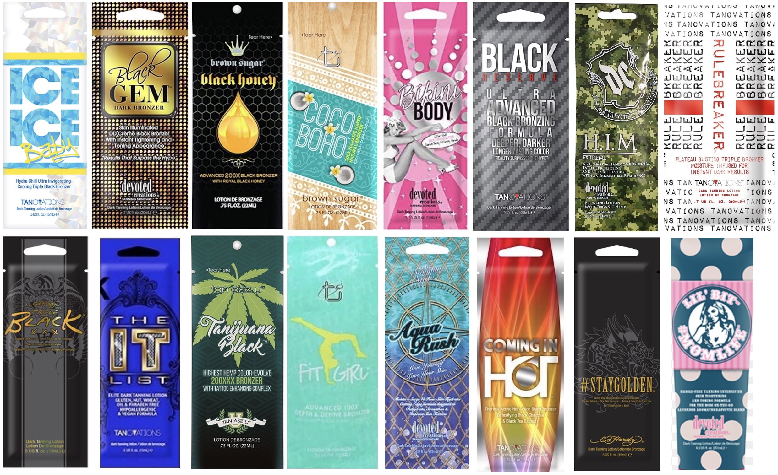 16 NEW Assorted Tanning Lotion Packet Samples Tanovation Devoted ...