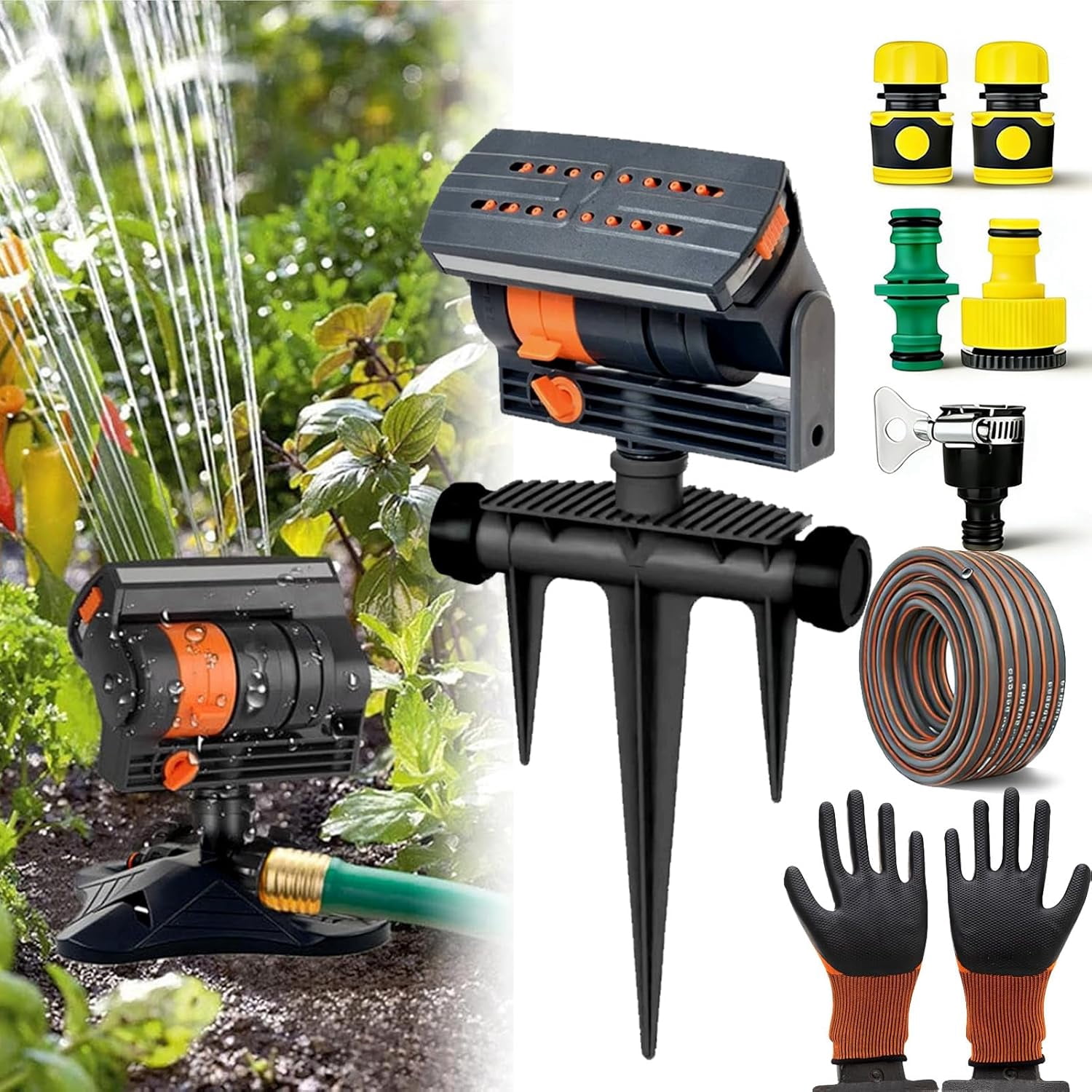 16-Nozzle Oscillating Sprinkler with Dual-Zone Sprinkler Water Timer ...