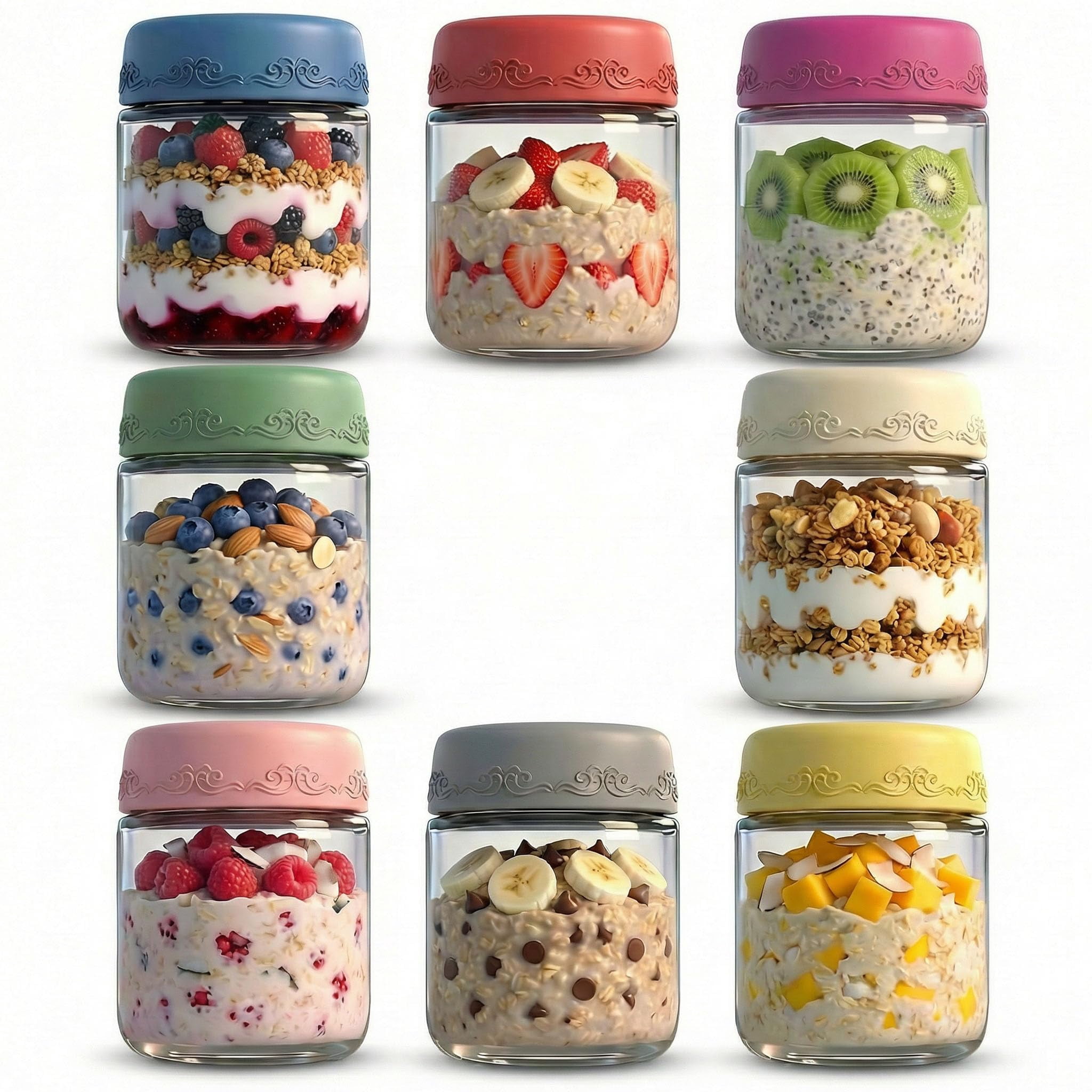 16 OZ 4 Pack Glass Meal Prep Jars with Lids Airtight Leakproof Reusable ...