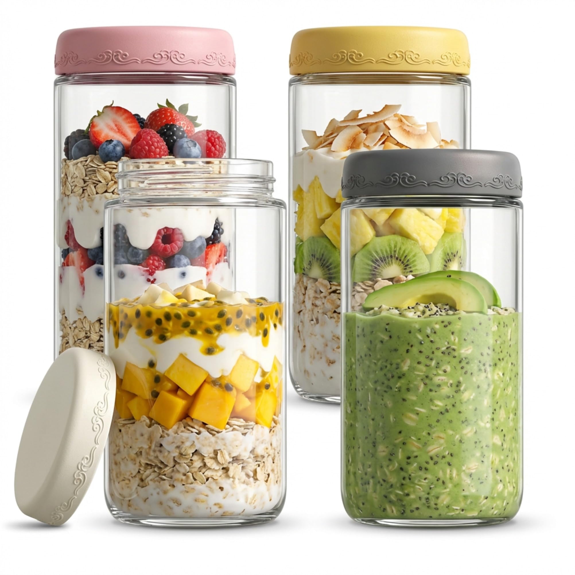 16 OZ 4 Pack Glass Meal Prep Jars with Lids Airtight Leakproof Reusable ...