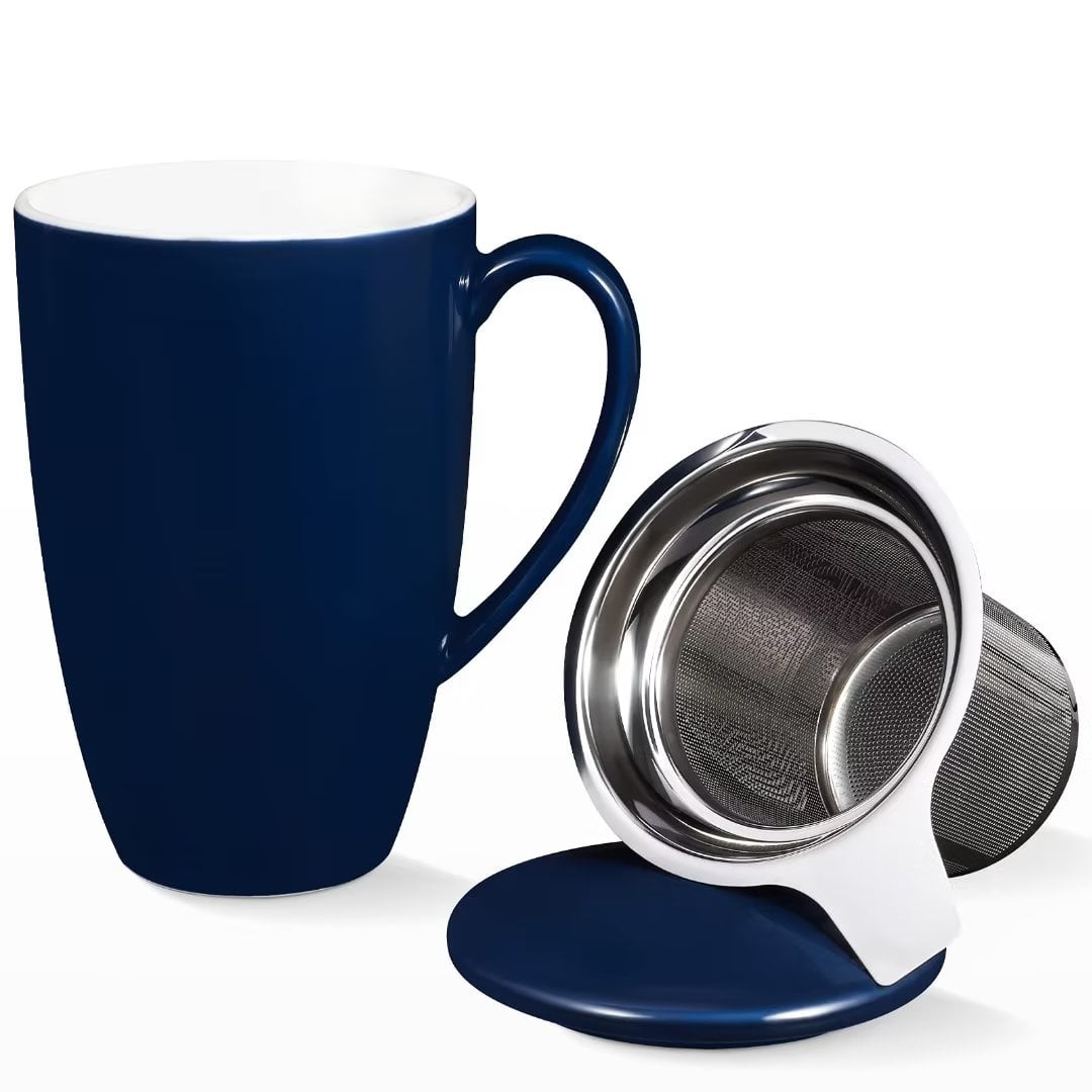 16 OZ Porcelain Tea Mug with Infuser and Lid Tea Mug with Filter for ...