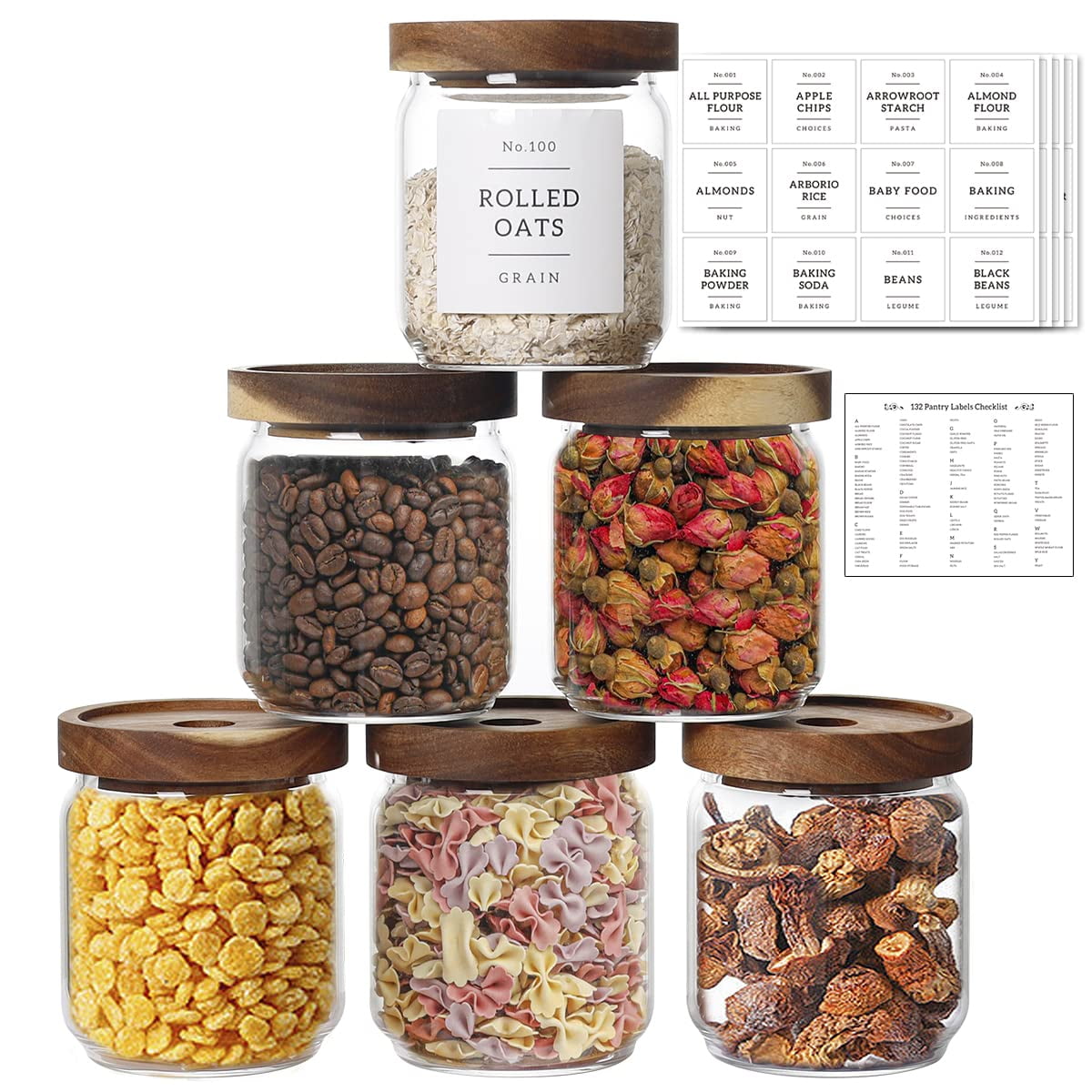 16 OZ Stackable Glass RRF12 Food Storage Jars 132 Pantry Labels ...