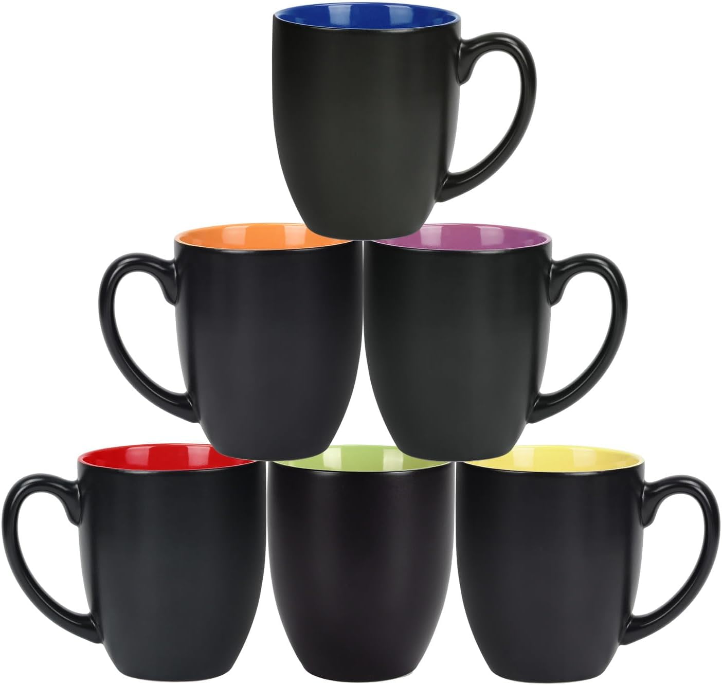 16 OZ White Coffee Mugs Set of 6, Large Ceramic Coffee Cups with Handle ...