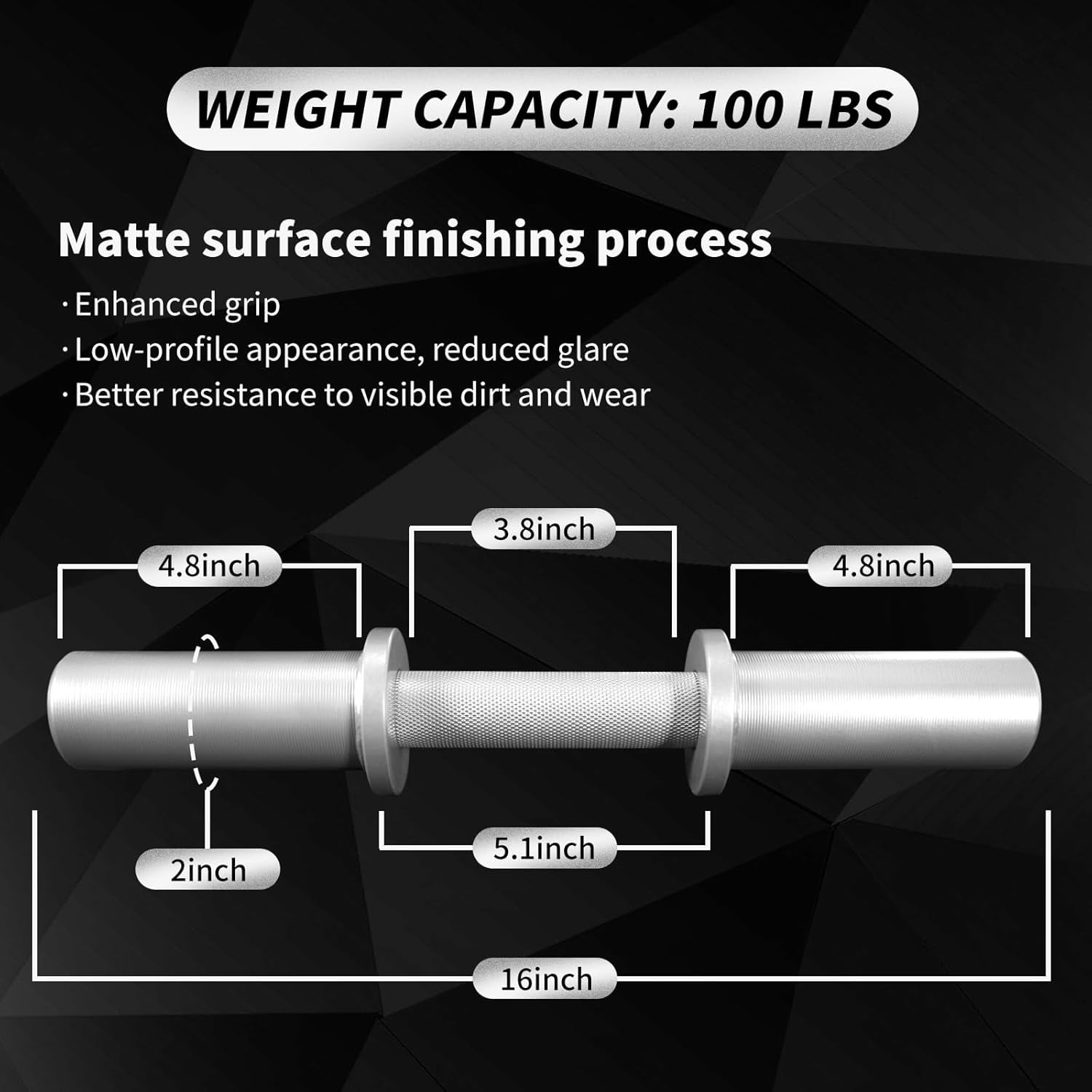 16" Olympic Dumbbell Handle, Dumbbell Bar for 2-inch Olympic Weight ...