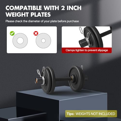 16" Olympic Dumbbell Handles, Pair of Loadable Dumbbell Bar Set for 2 ...