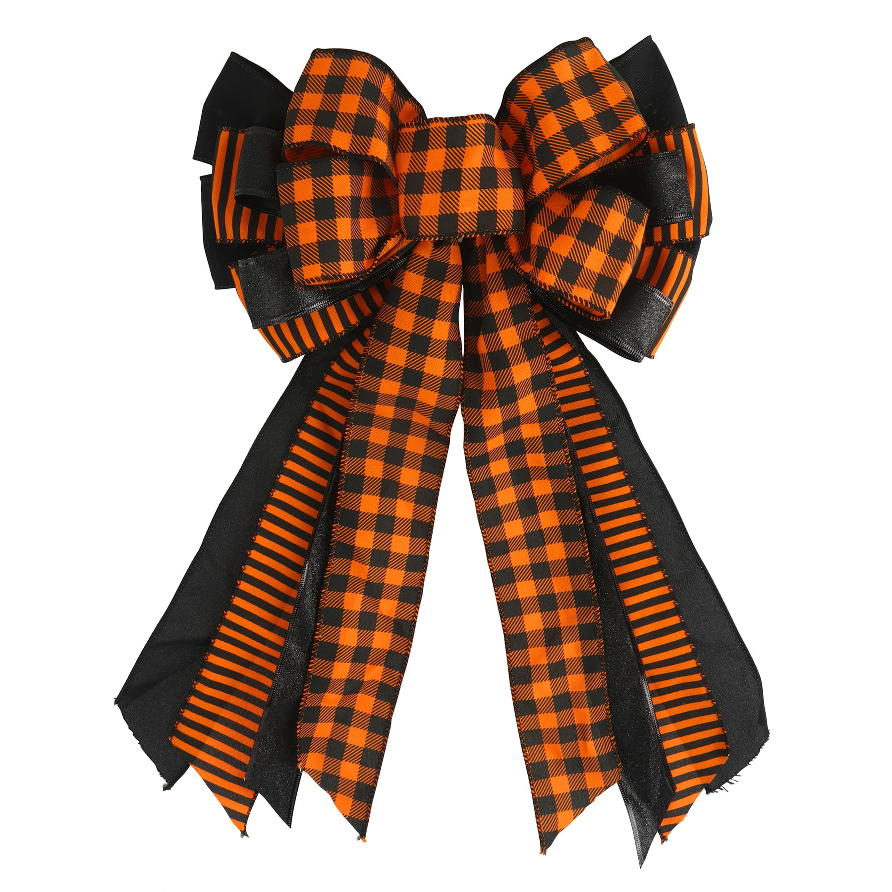 16" Orange & Black Checker Plaid Bow by Celebrate It™ - Halloween Bows for Crafts and Decoration ...