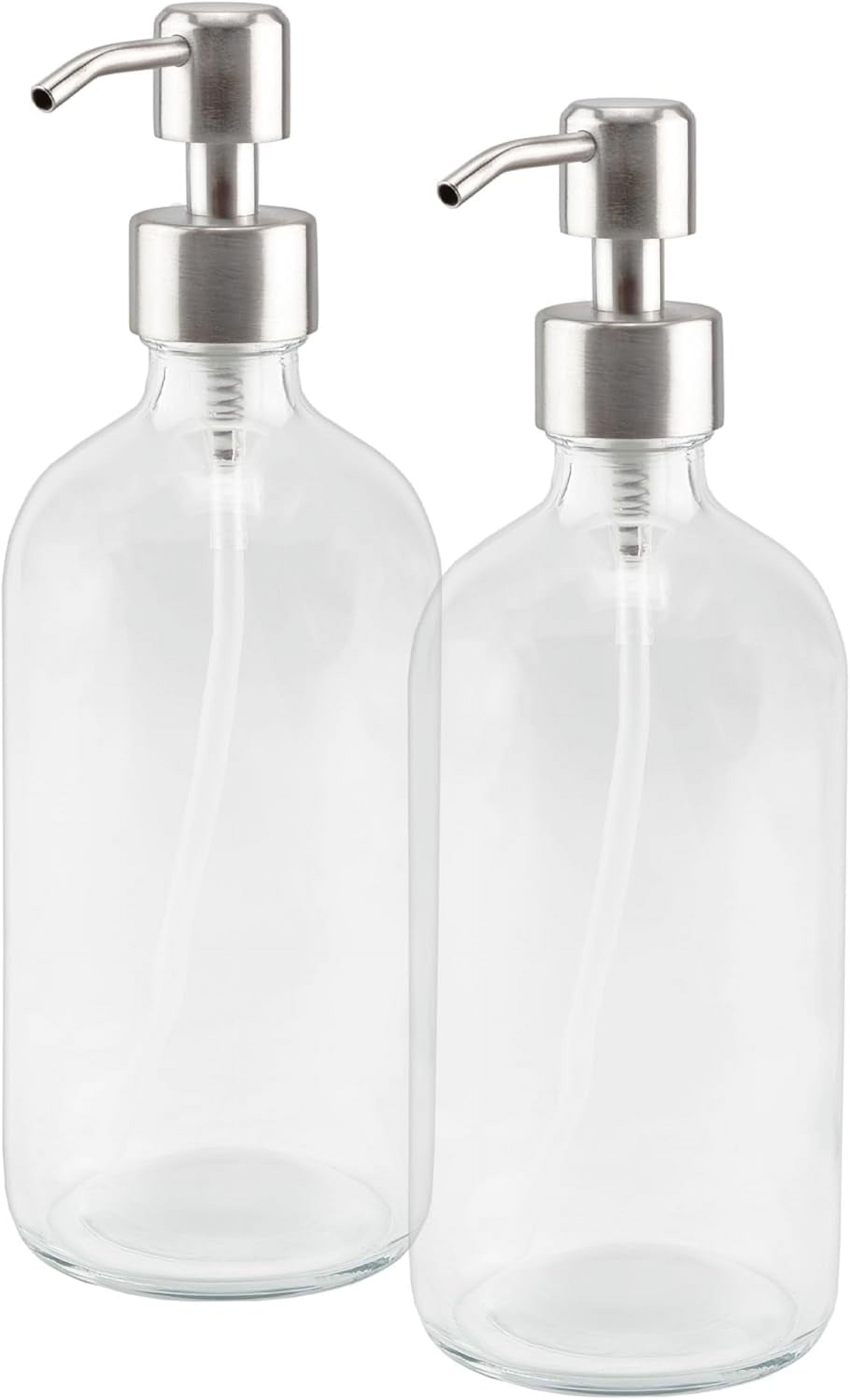16-Ounce Clear Glass Bottles w/Stainless Steel Pumps (20 Pack), Soap ...