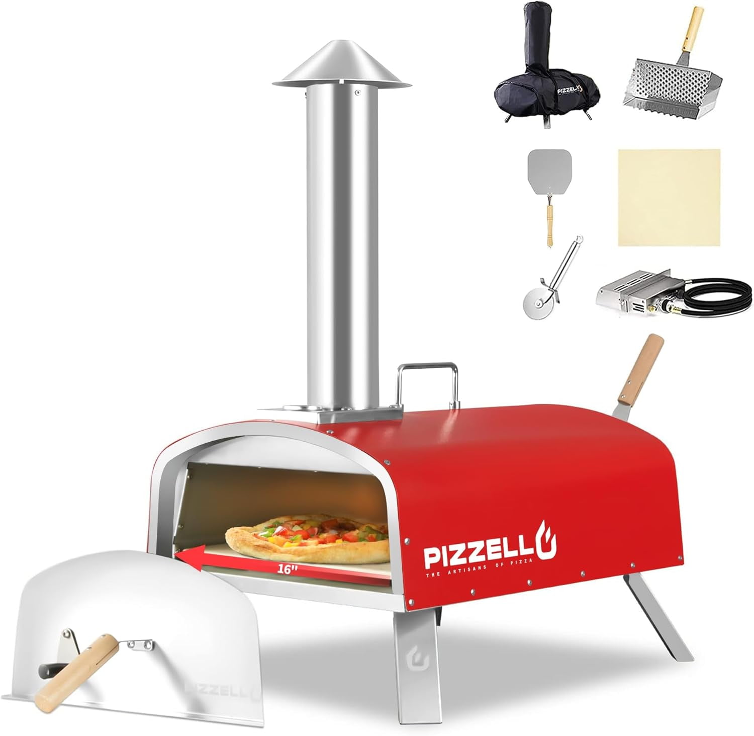 16" Outdoor Pizza Oven Propane and Wood Fired Pizza Maker Multi-Fuel ...