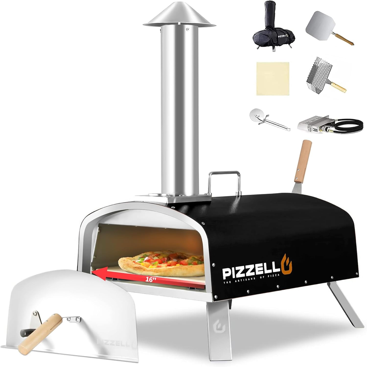 16" Outdoor Pizza Oven Propane and Wood Fired Pizza Maker Multi-Fuel ...