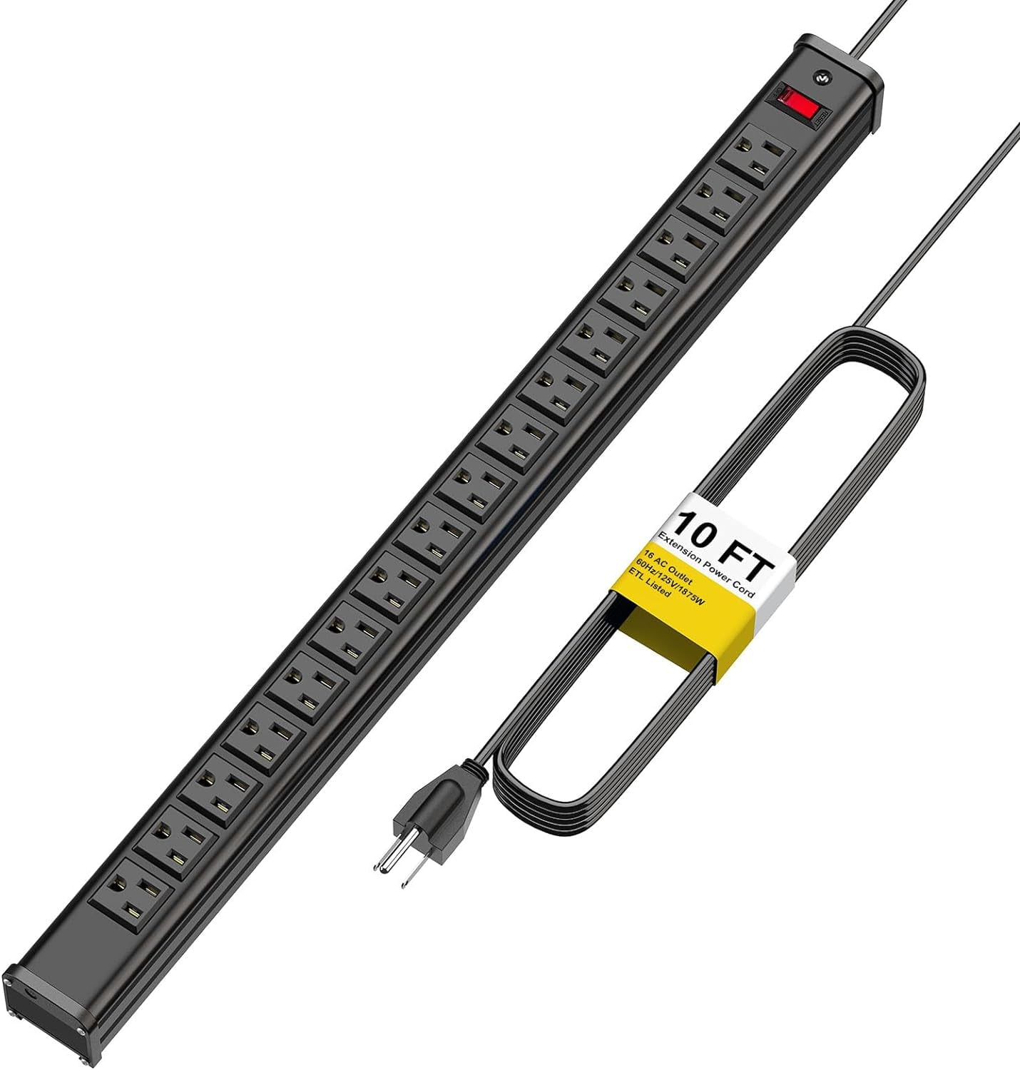 16 Outlets Long Power Strip Metal Wall Mount Power Strip 10 FT Heavy ...