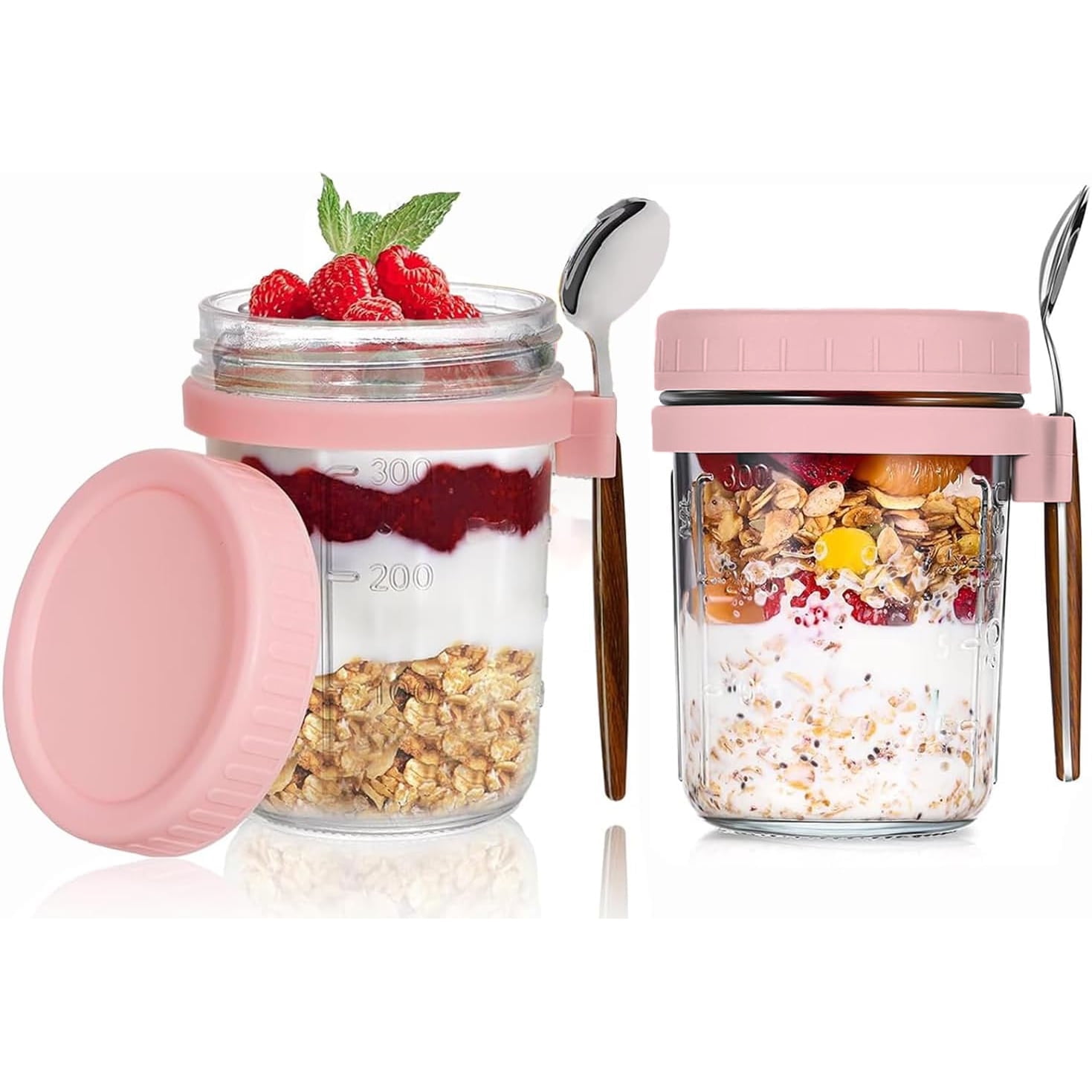 16 Oz [2 Pack] Overnight Oats Jars Overnight Oats Container with Lid and Spoon, Cereal, Milk ...