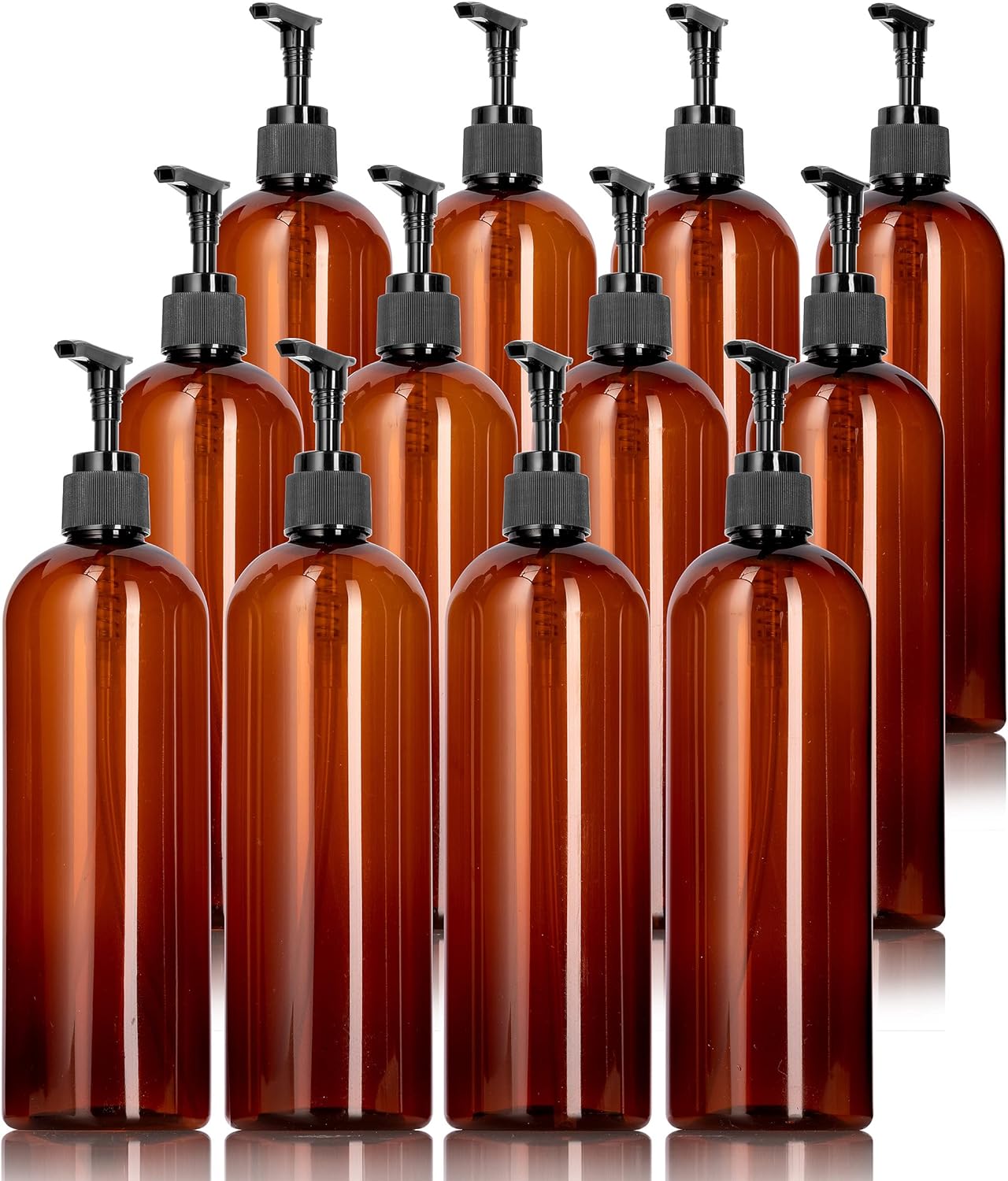 16 Oz / 500 Ml Amber Slim PET Plastic Bottles (BPA ) With Black (Lock ...