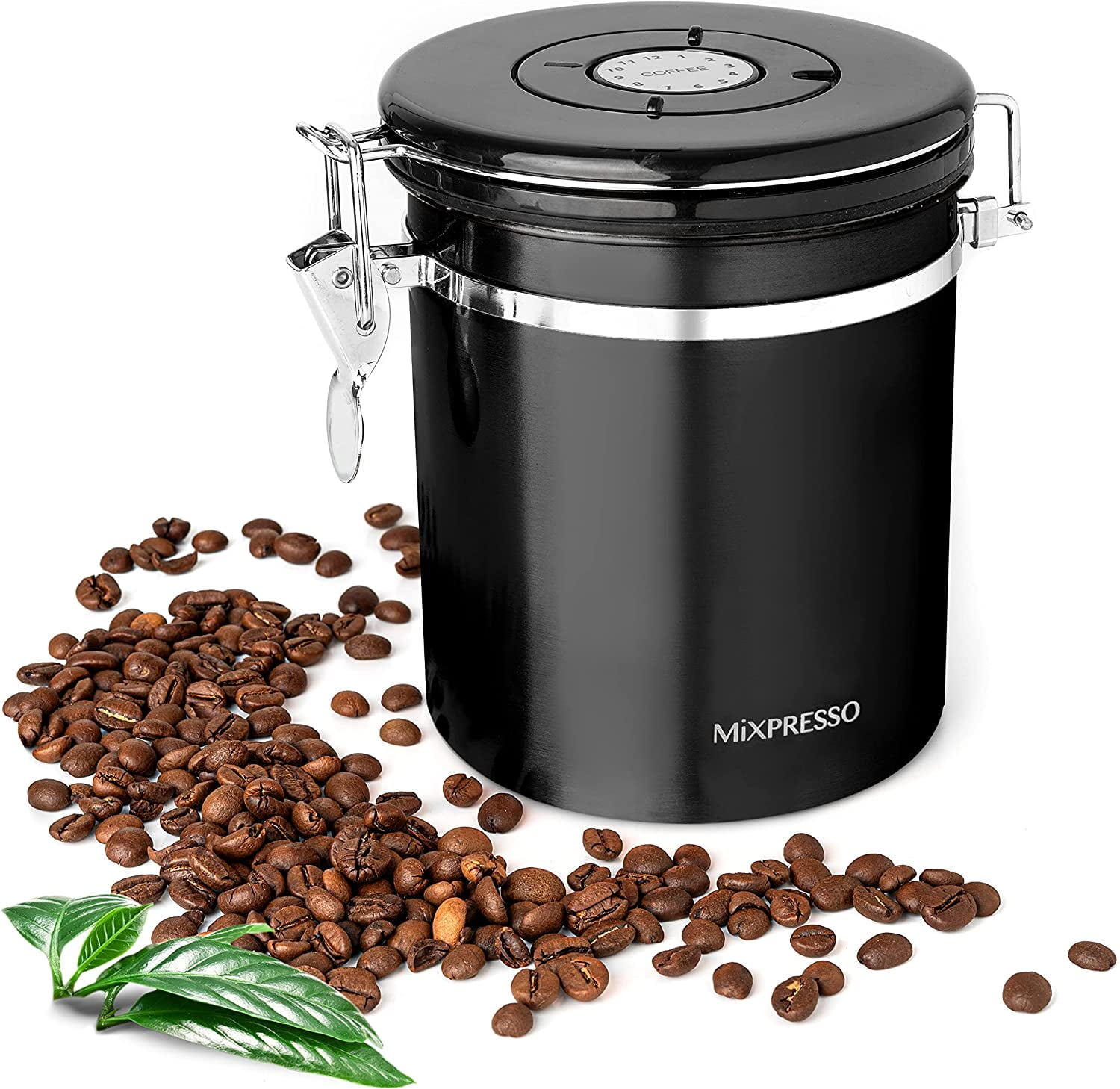 16 Oz Black Coffee Canister, Stainless Steel Airtight Coffee Container ...