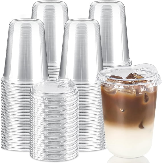 16 Oz Clear Plastic Cups with Round Bottom and Sip Lids, 100-Pack ...