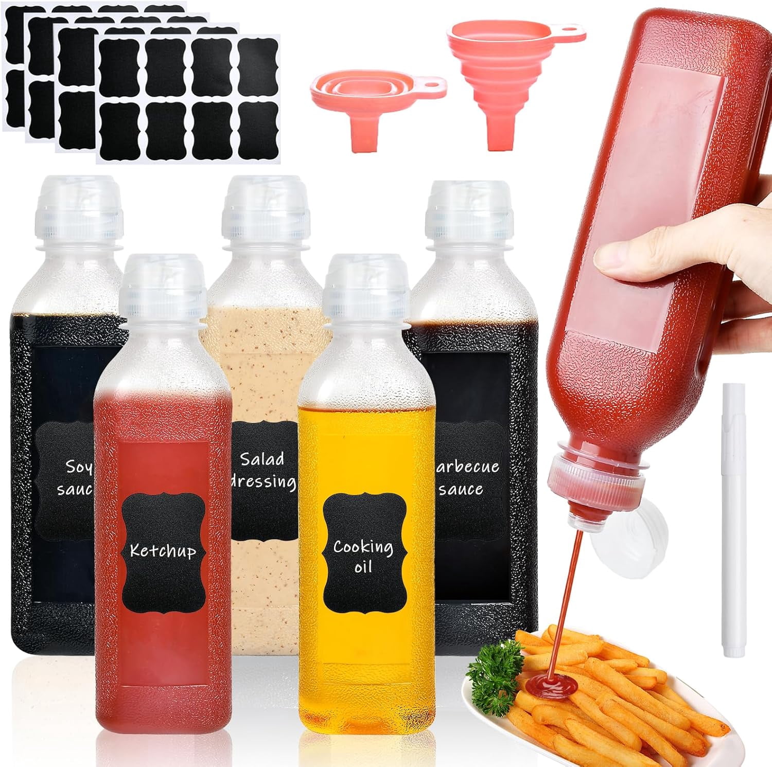 16 Oz Condiment Squeeze Bottles, 5 Pack Plastic Squeeze Squirt Bottle ...