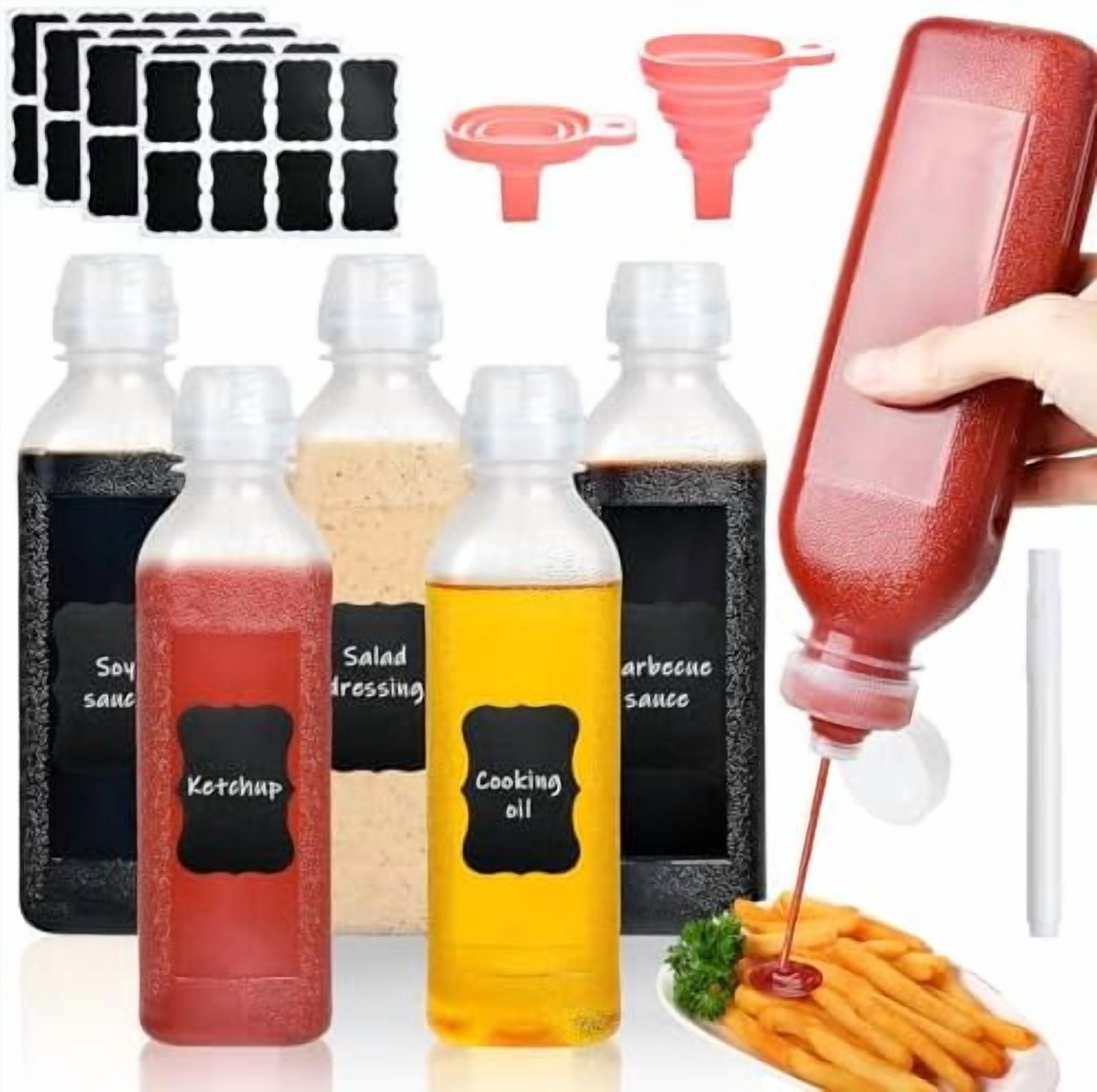 16 Oz Condiment Squeeze Bottles, 5 Pack Plastic Squeeze Squirt Bottle ...