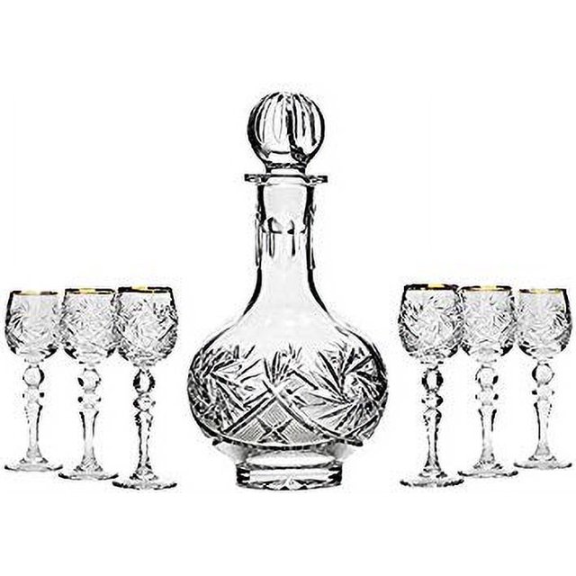 16 Oz Crystal Decanter and 2 Oz Shot Glasses, Carafe with Stopper and 6 ...