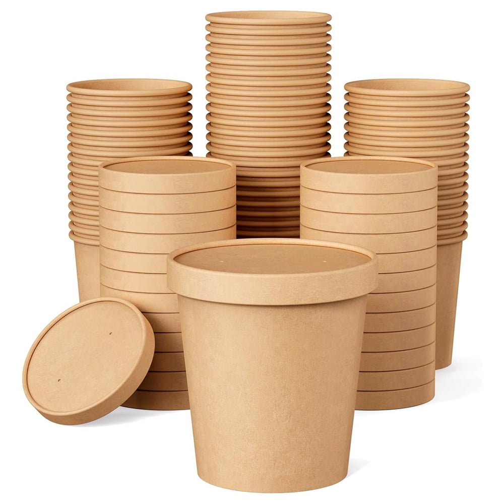 16 Oz Leakproof Kraft Paper Food Containers,Round To Go Soup Buckets ...