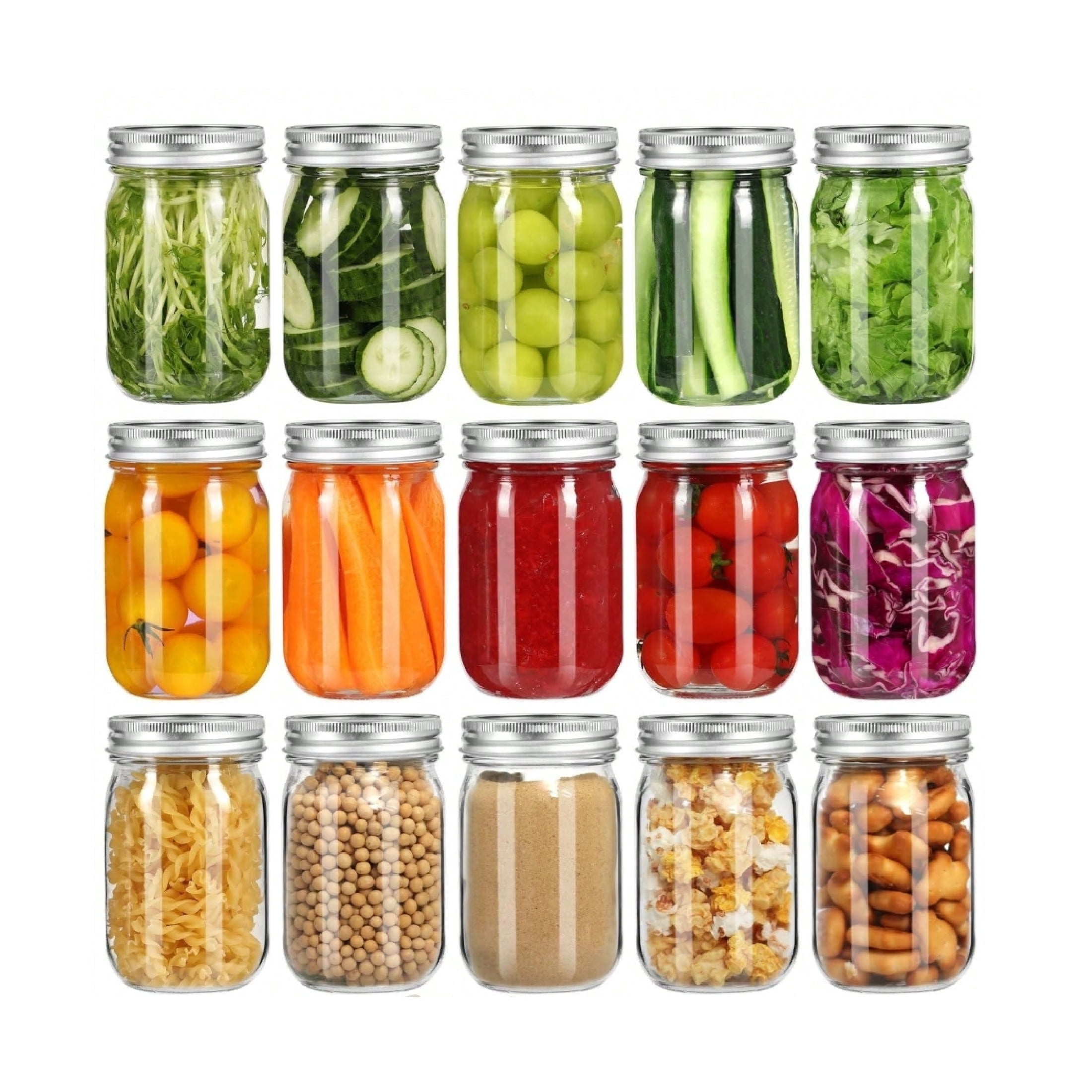 16 Oz Mason Jars Set 12 Pcs - 6 Regular Mouth Jars + 6 Airtight Lids ...