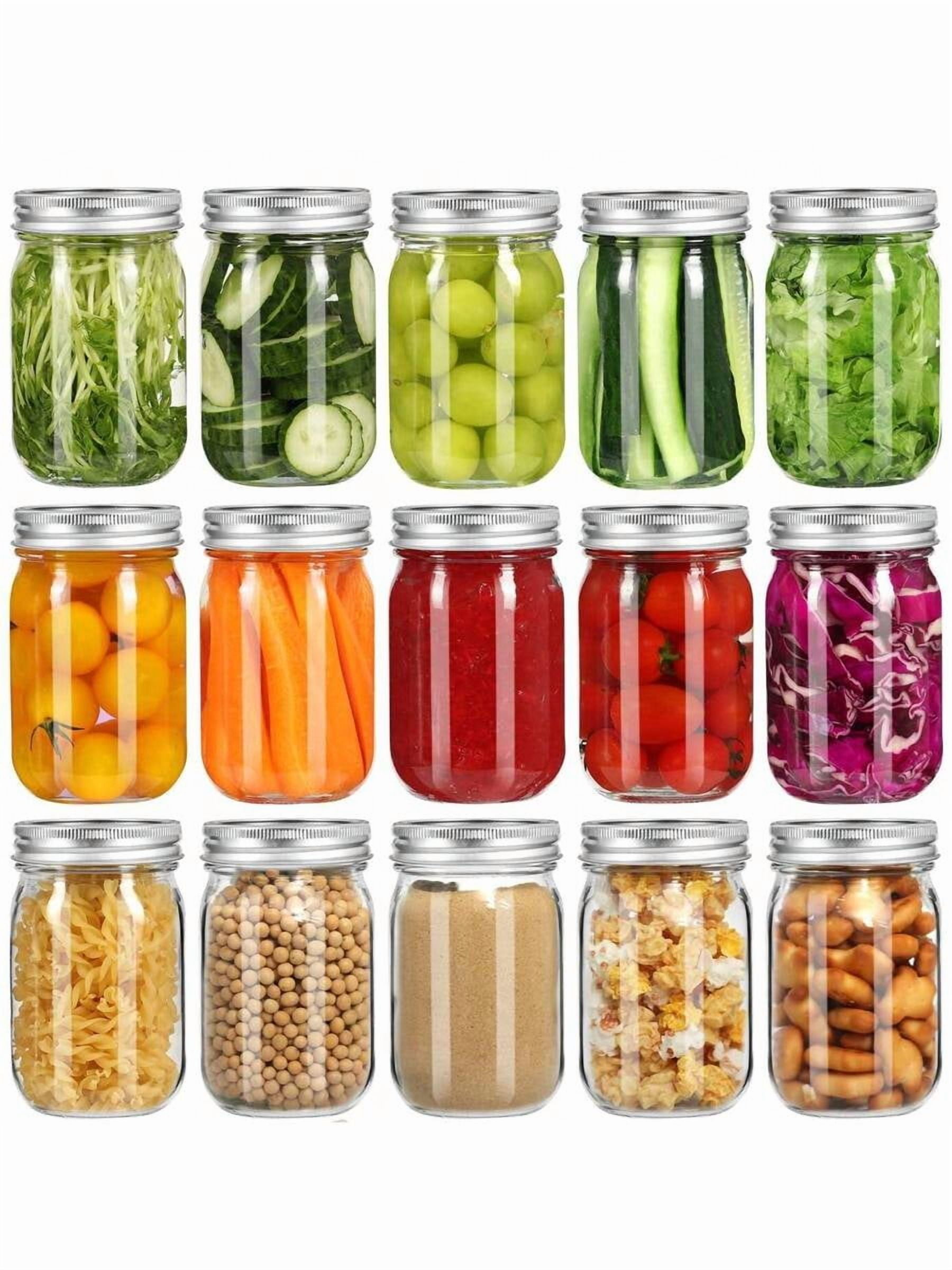 16 Oz Mason Jars Set 12 Pcs - 6 Regular Mouth Jars + 6 Airtight Lids And Bands, Ideal For Meal ...