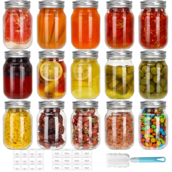16 Oz Mason Jars With Airtight Lids And Brands 15 Pack Glcanning ...