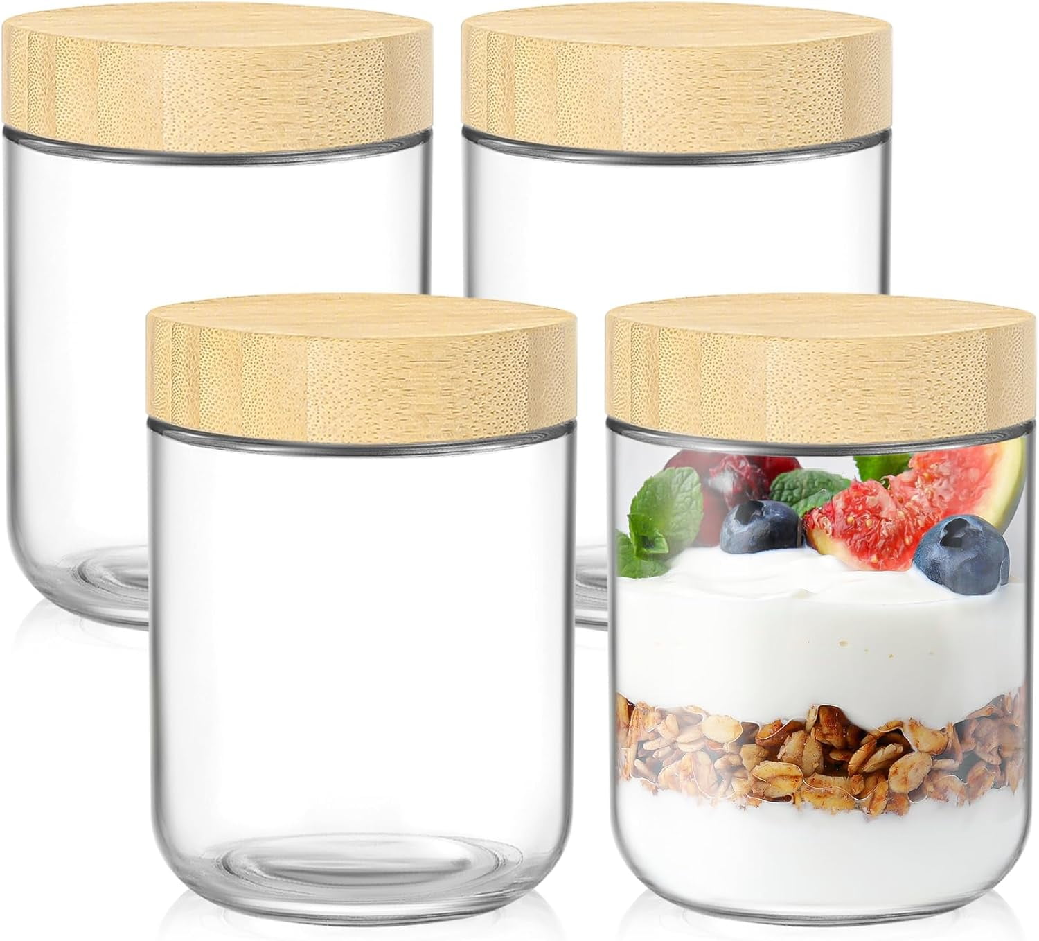 16 Oz Overnight Oats Containers with Bamboo Lids - 4 Pack Glass Storage ...