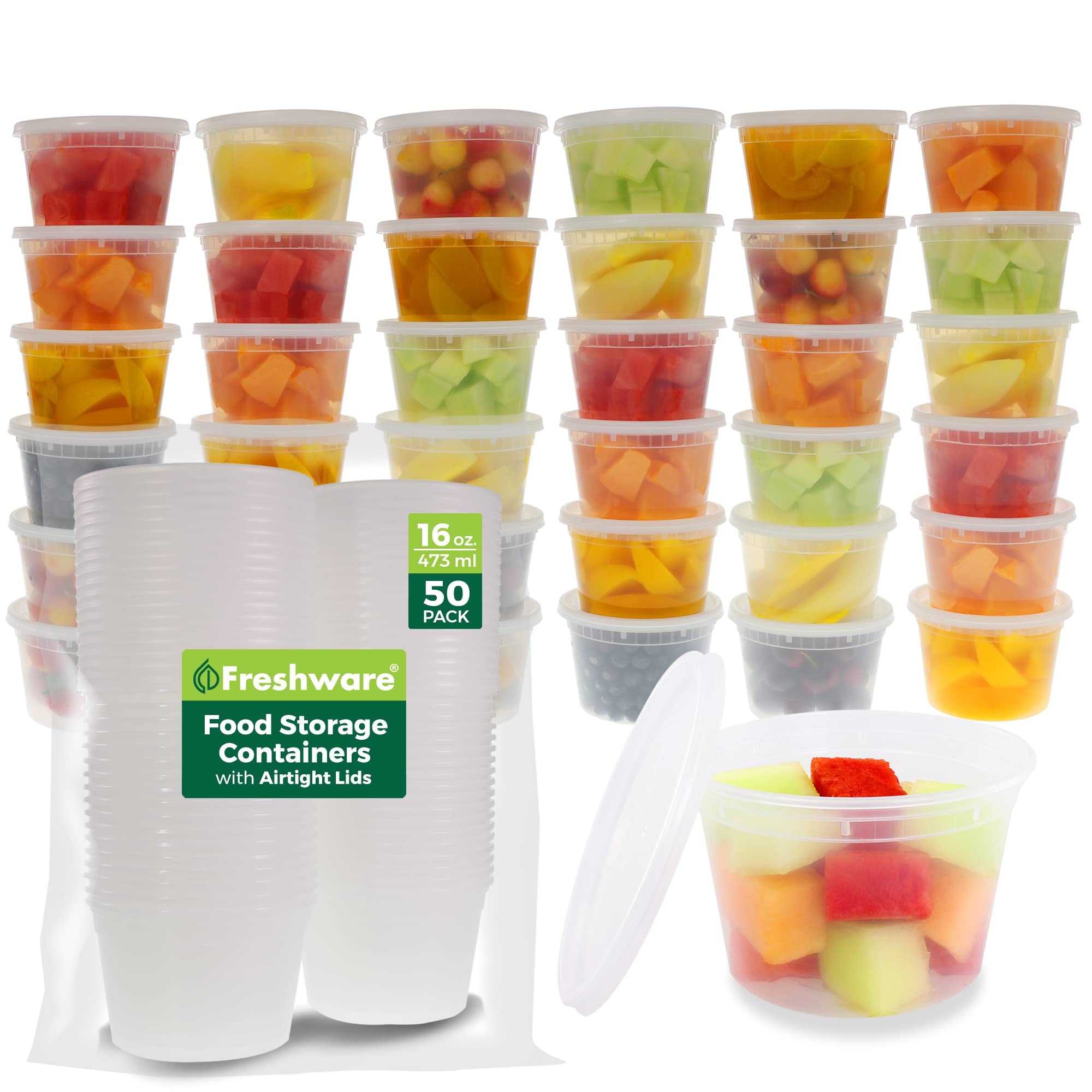 16 Oz Plastic Deli Food Storage Containers with Lids, BPA‑Free Leak ...