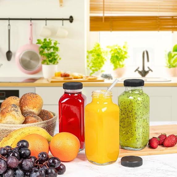 16 Oz - Set of 3 - Clear Glass Jars with Caps - Reusable Empty Drink ...