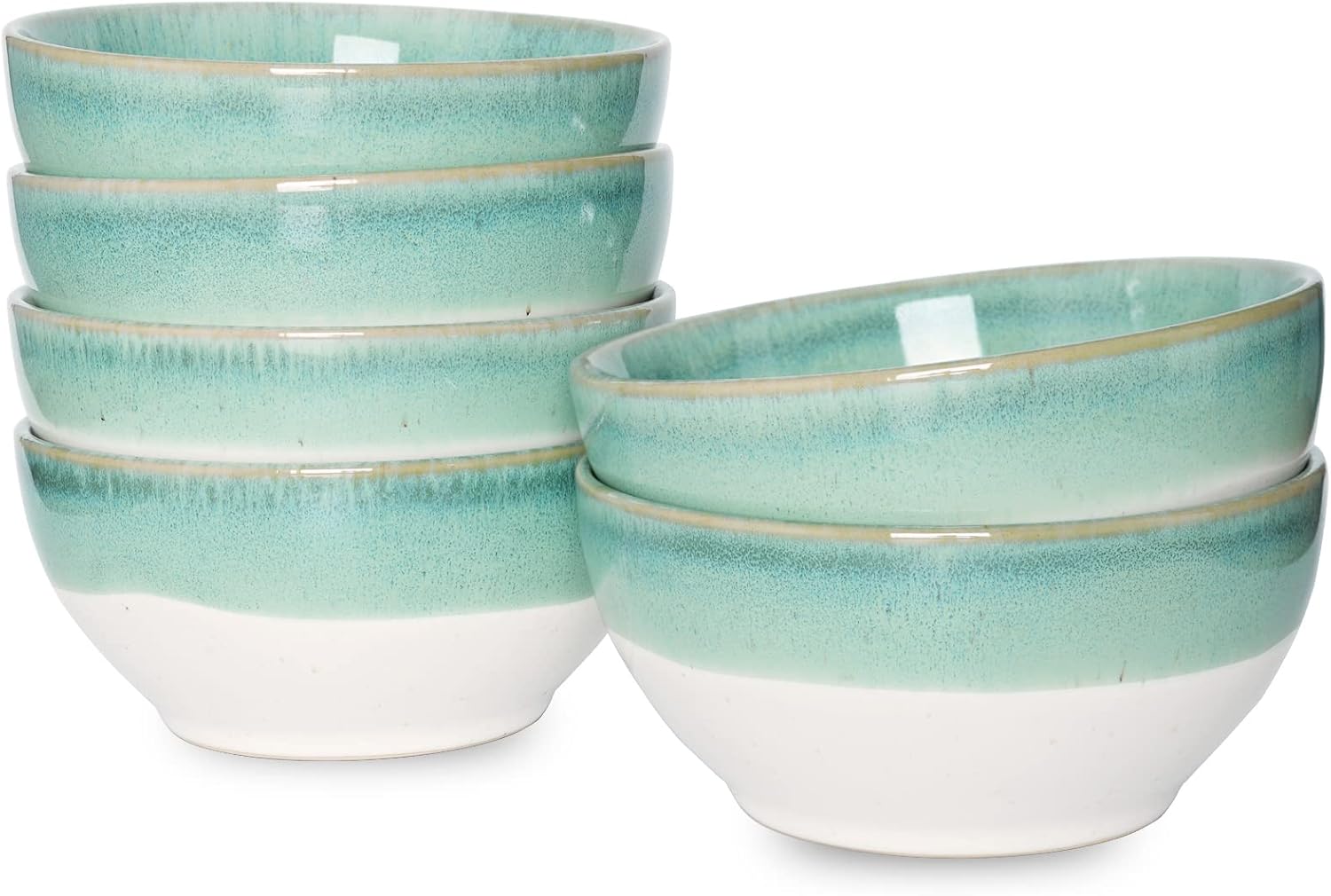 16 Oz Small Ceramic Dessert Bowls, Set of 6, Turquoise Green ...