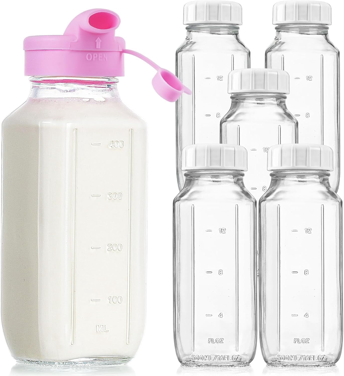 16 Oz Square Glass Milk Bottles with A Silicone Cover, 6 Pack Glass ...